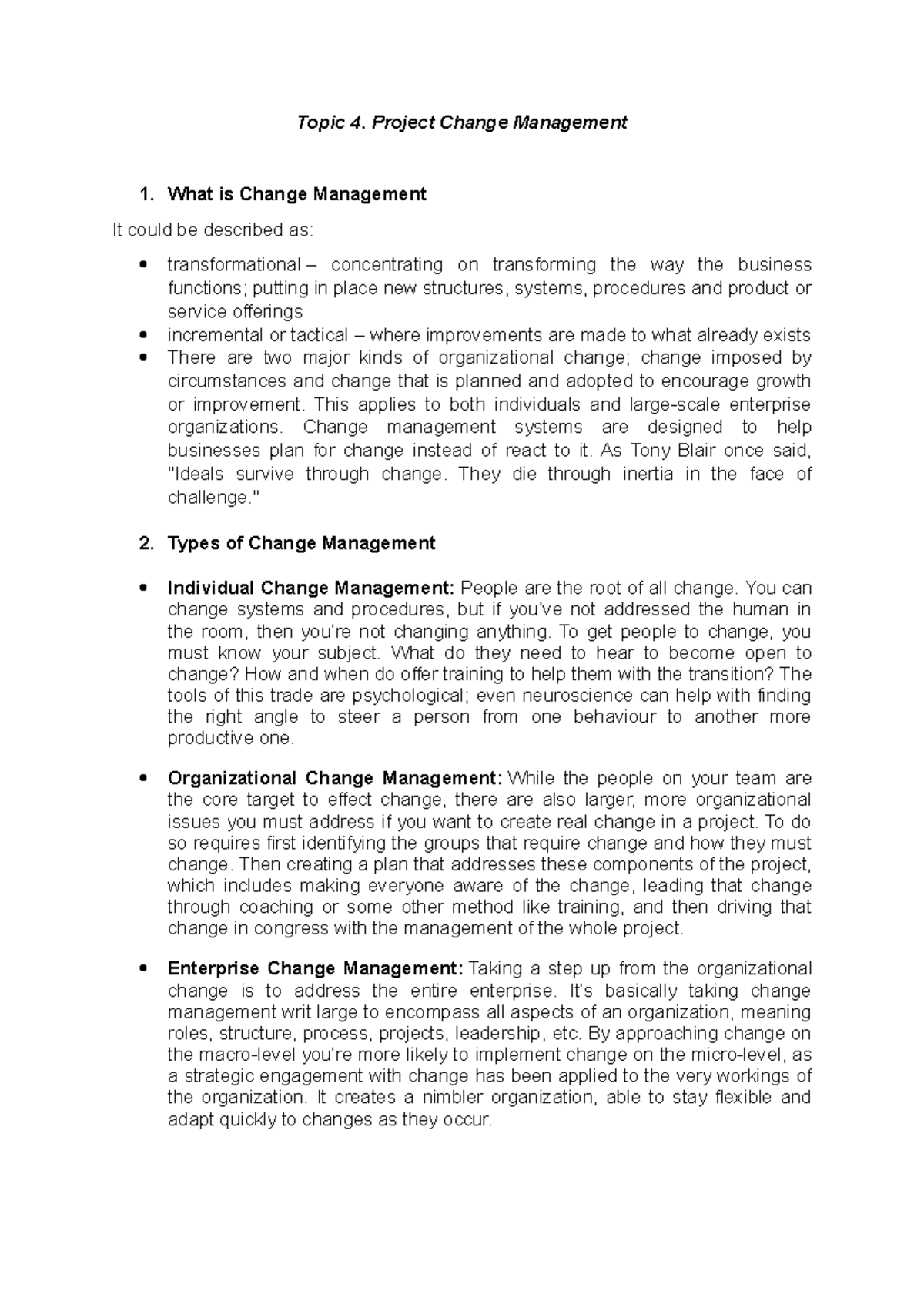 Project Change Management Topic 4 Project Change Management 1 What