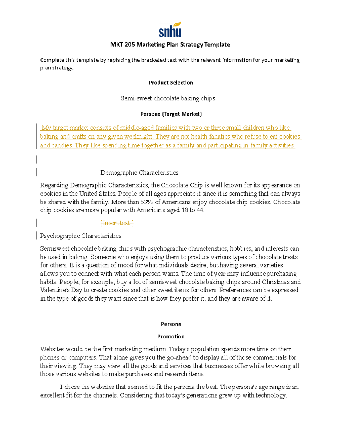 MKT 205 Marketing Plan Strategy Template - MKT 205 Marketing Plan ...