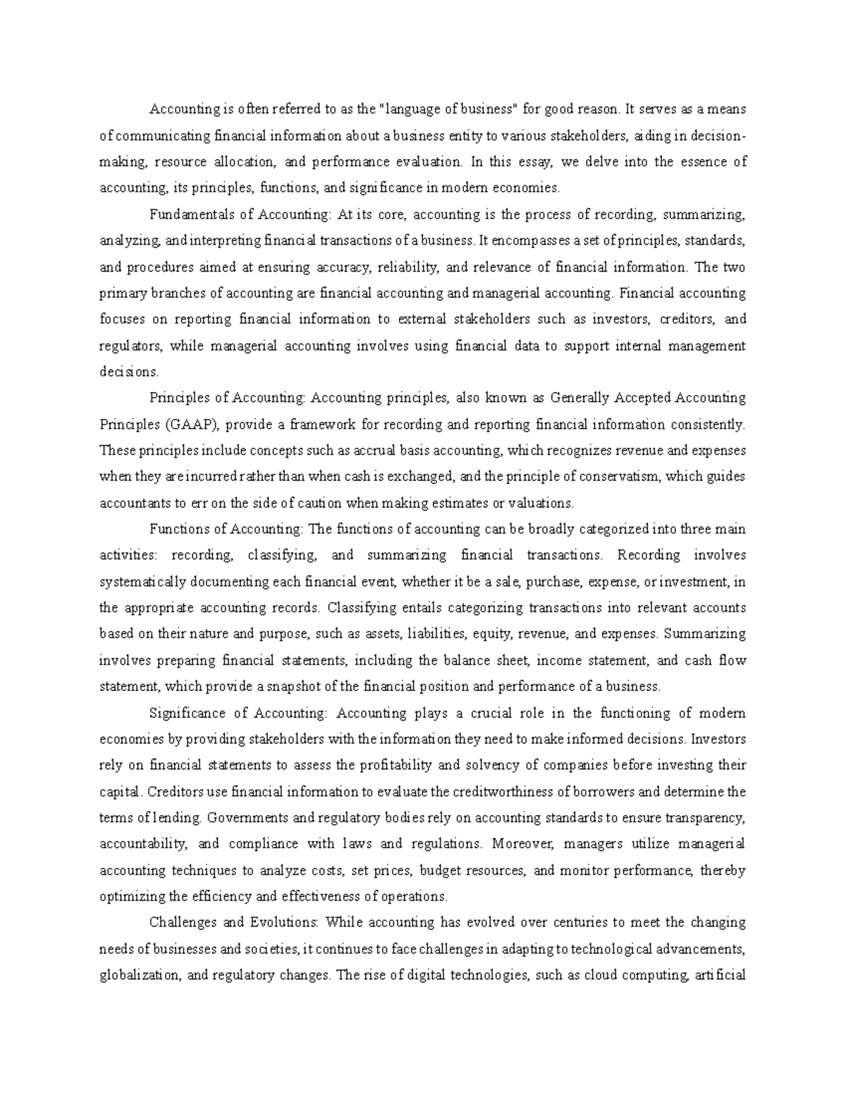 Accounting Essay - Accounting is often referred to as the "language of ...