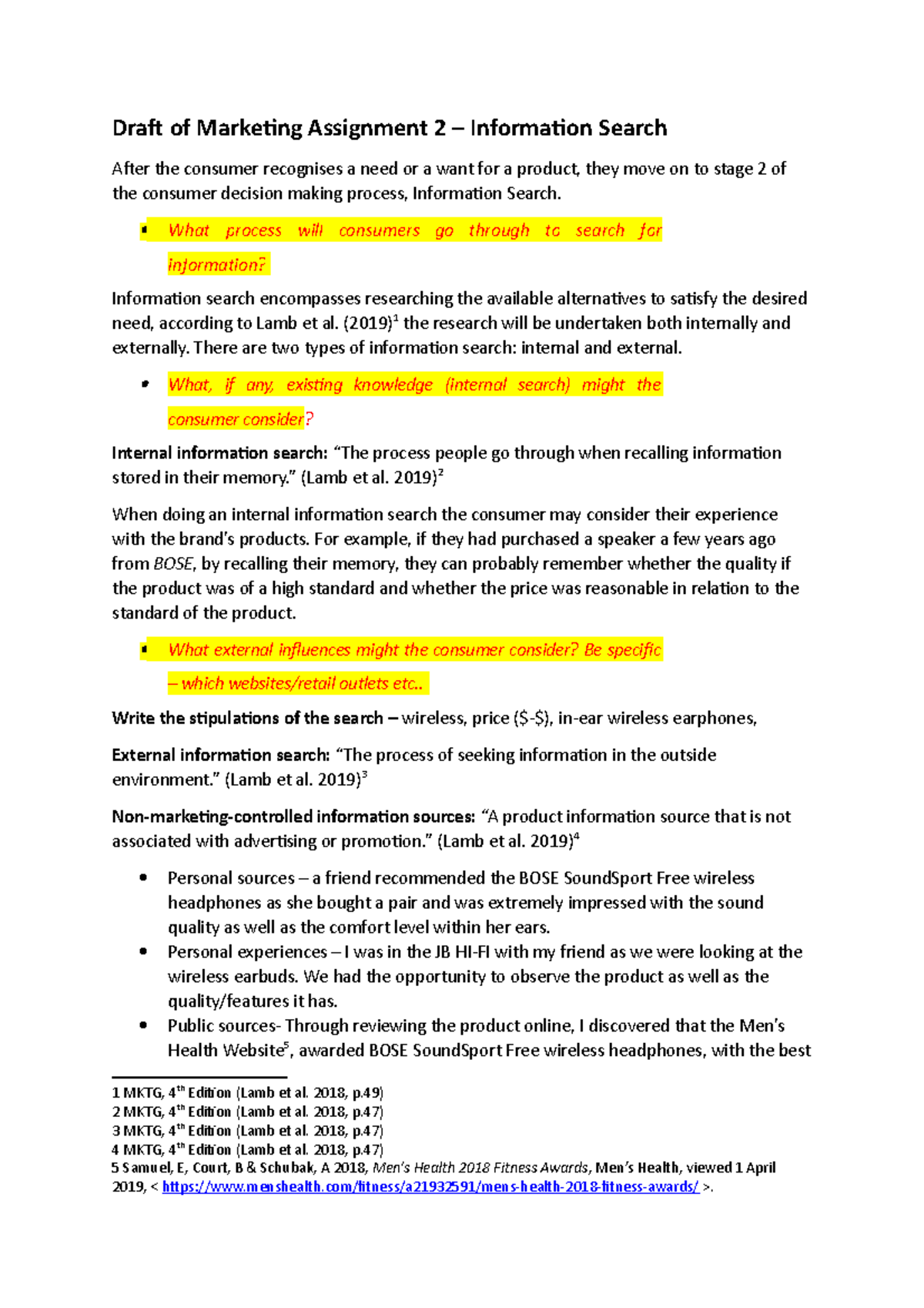 Draft Of Marketing Assignment 2 Information Search Mkt10007