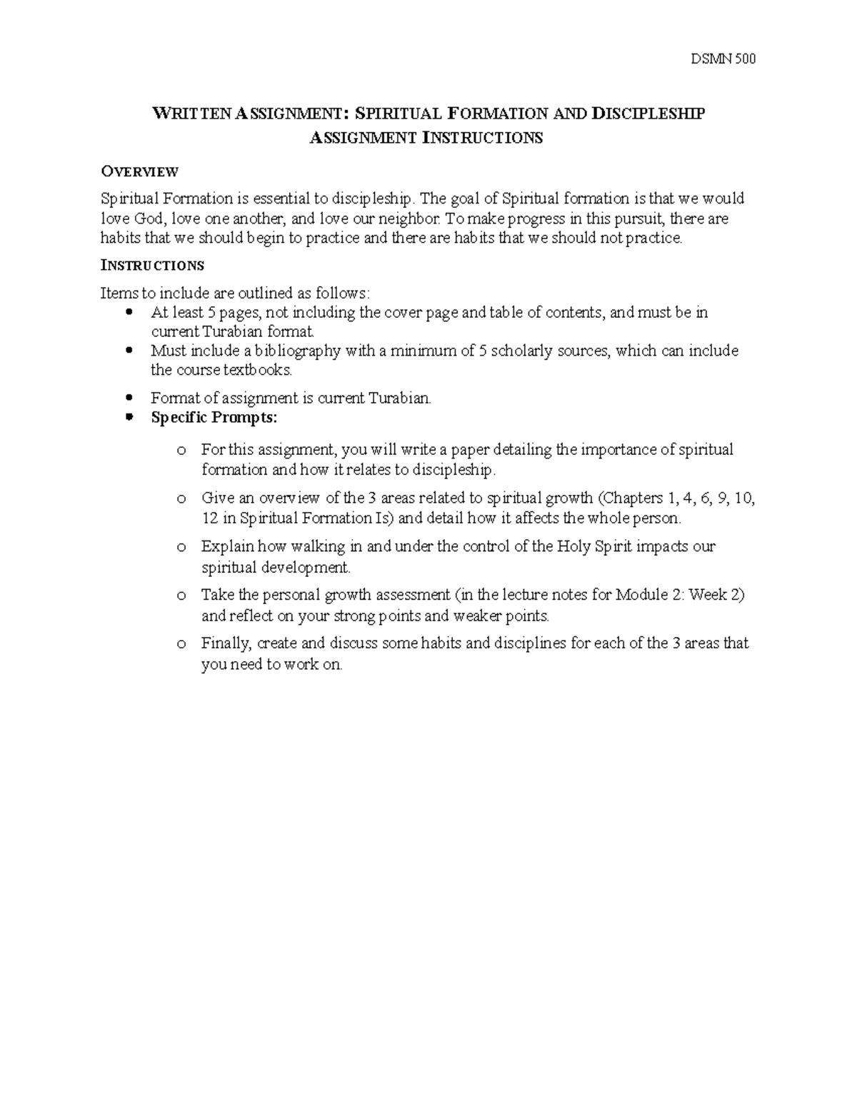 Written Assignment Spiritual Formation and Discipleship Assignment ...