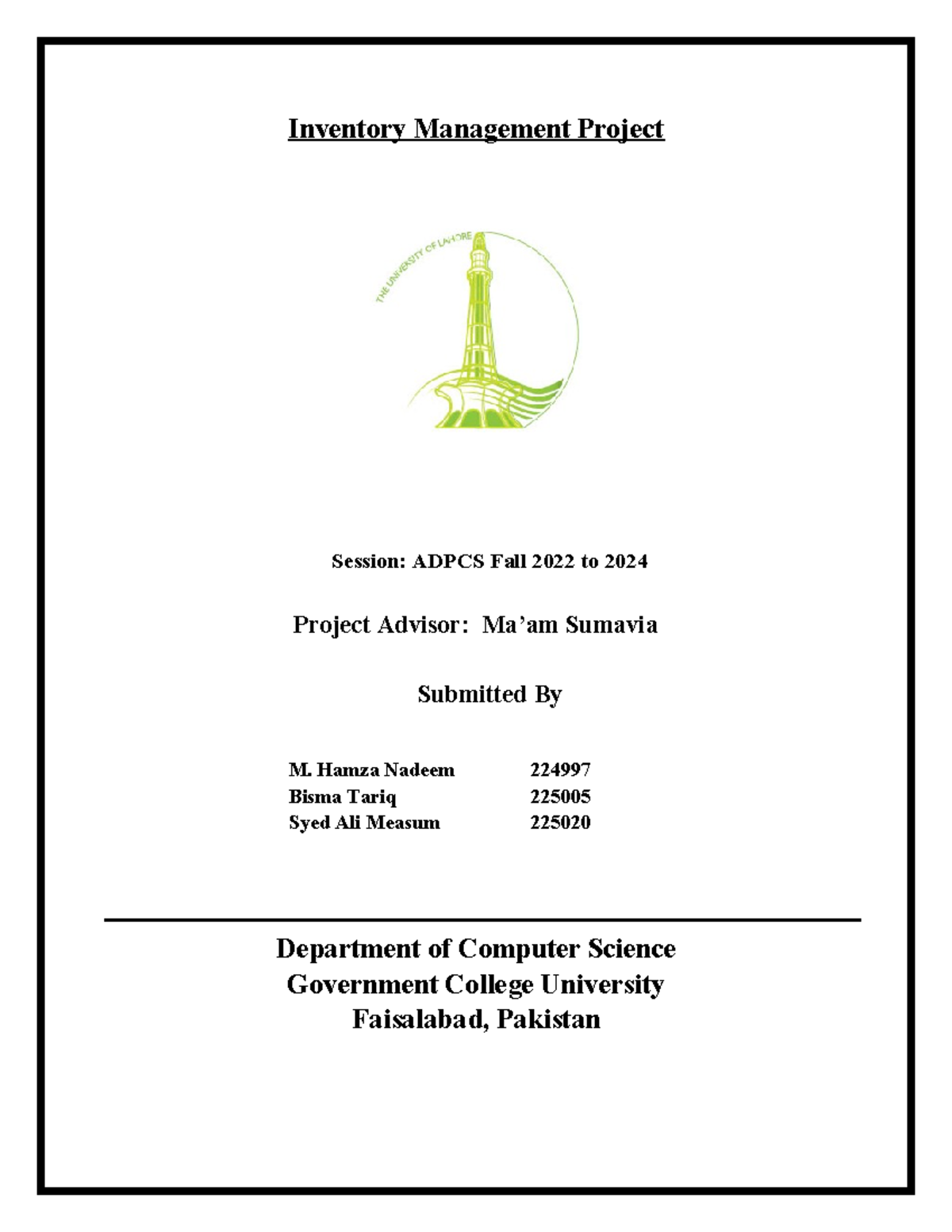 Name Page for the final year project - Project - Inventory Management ...