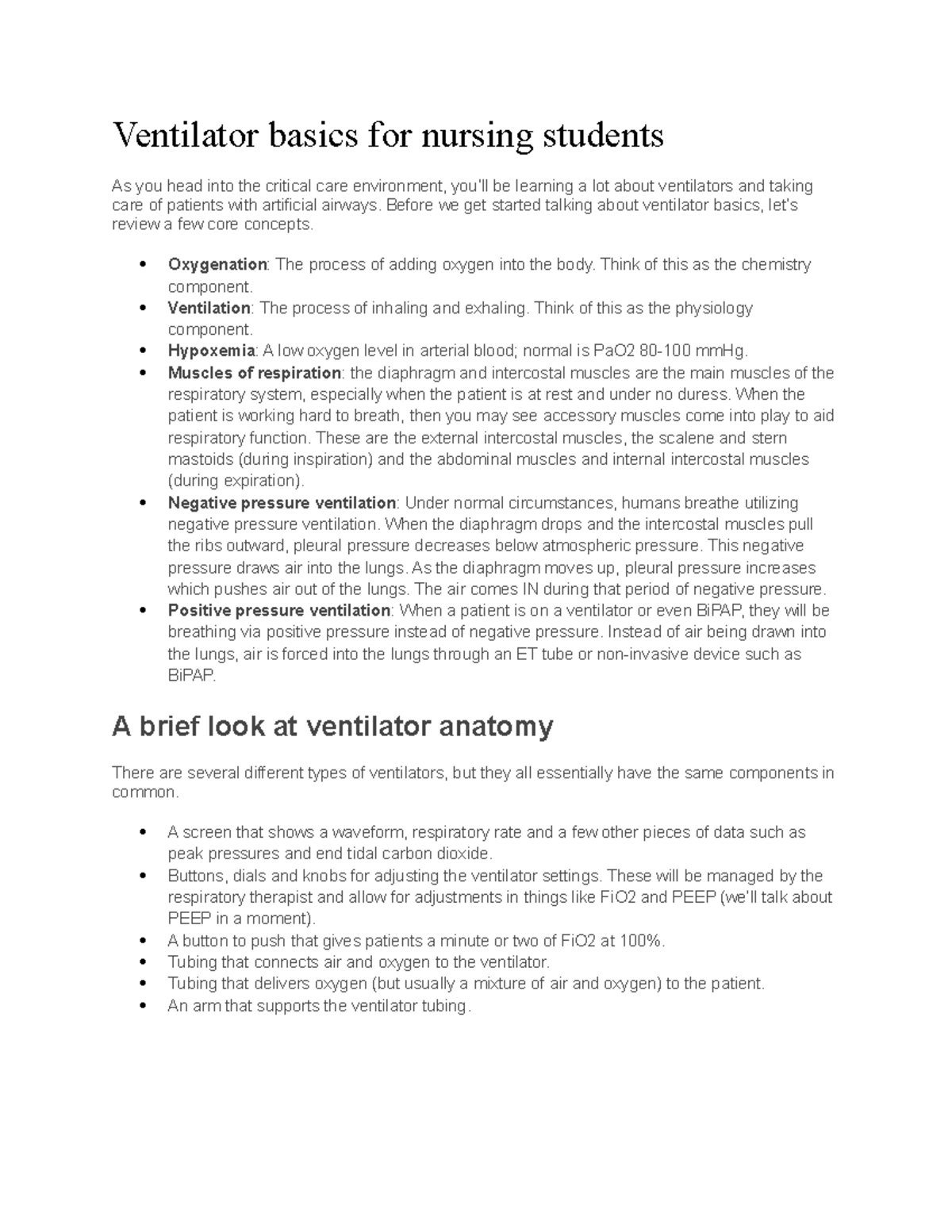 Ventilator basics for nursing students - Before we get started talking ...
