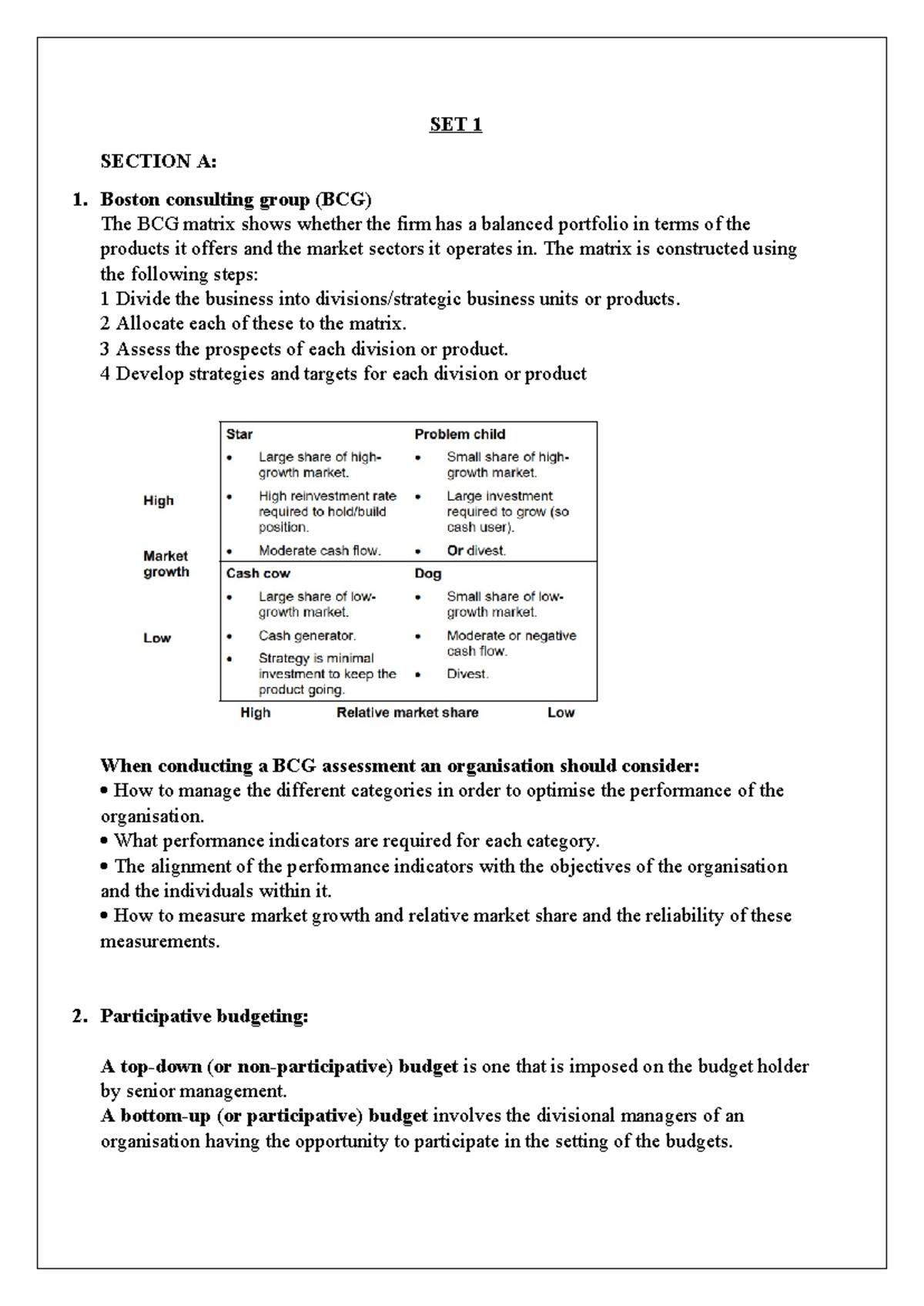APM Questions - Advanced performance management - SET 1 SECTION A ...