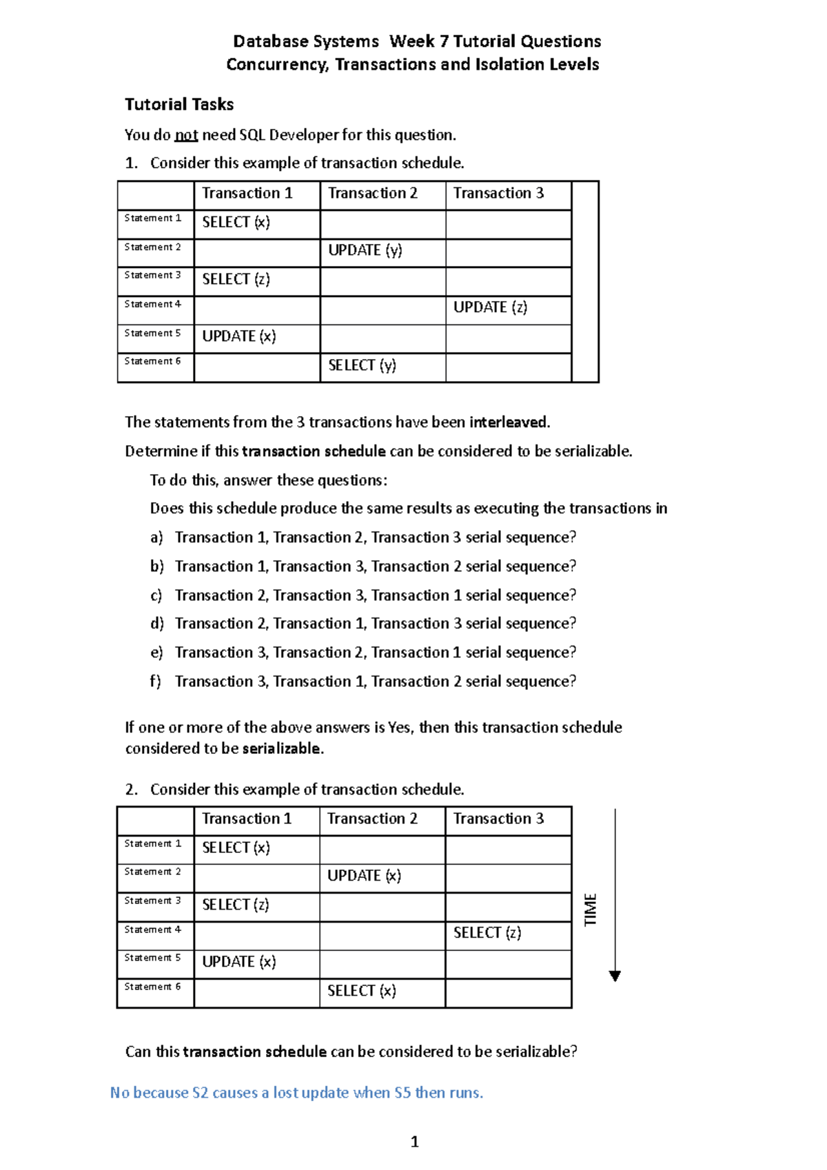 INF2001 0 Week 7 Tutorial Isolation-1 - Tutorial Tasks You do not need SQL Developer for this ...