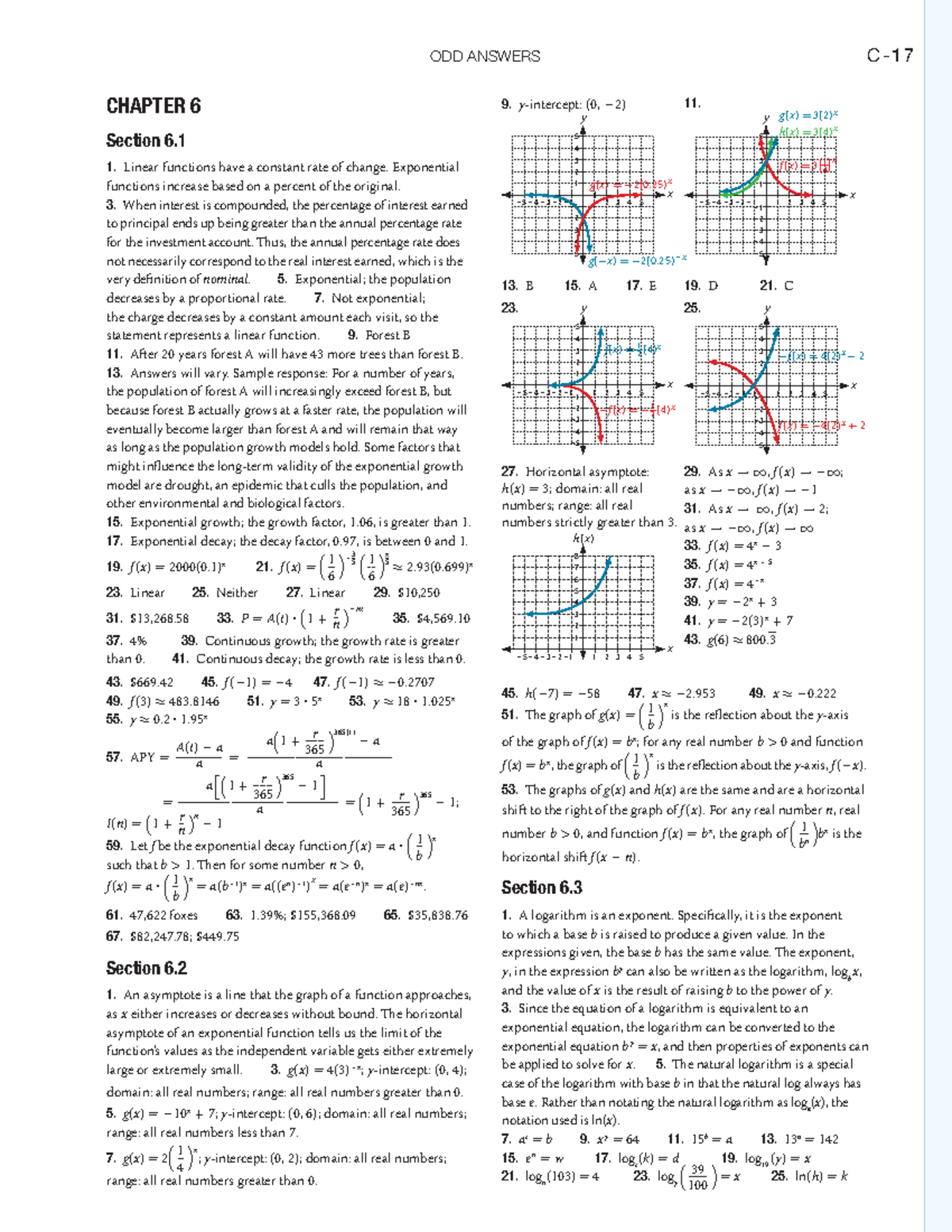 Expon log answers - Practice materials. - ODD ANSWERS C - 1 7 CHAPTER 6 Section 6. Linear ...