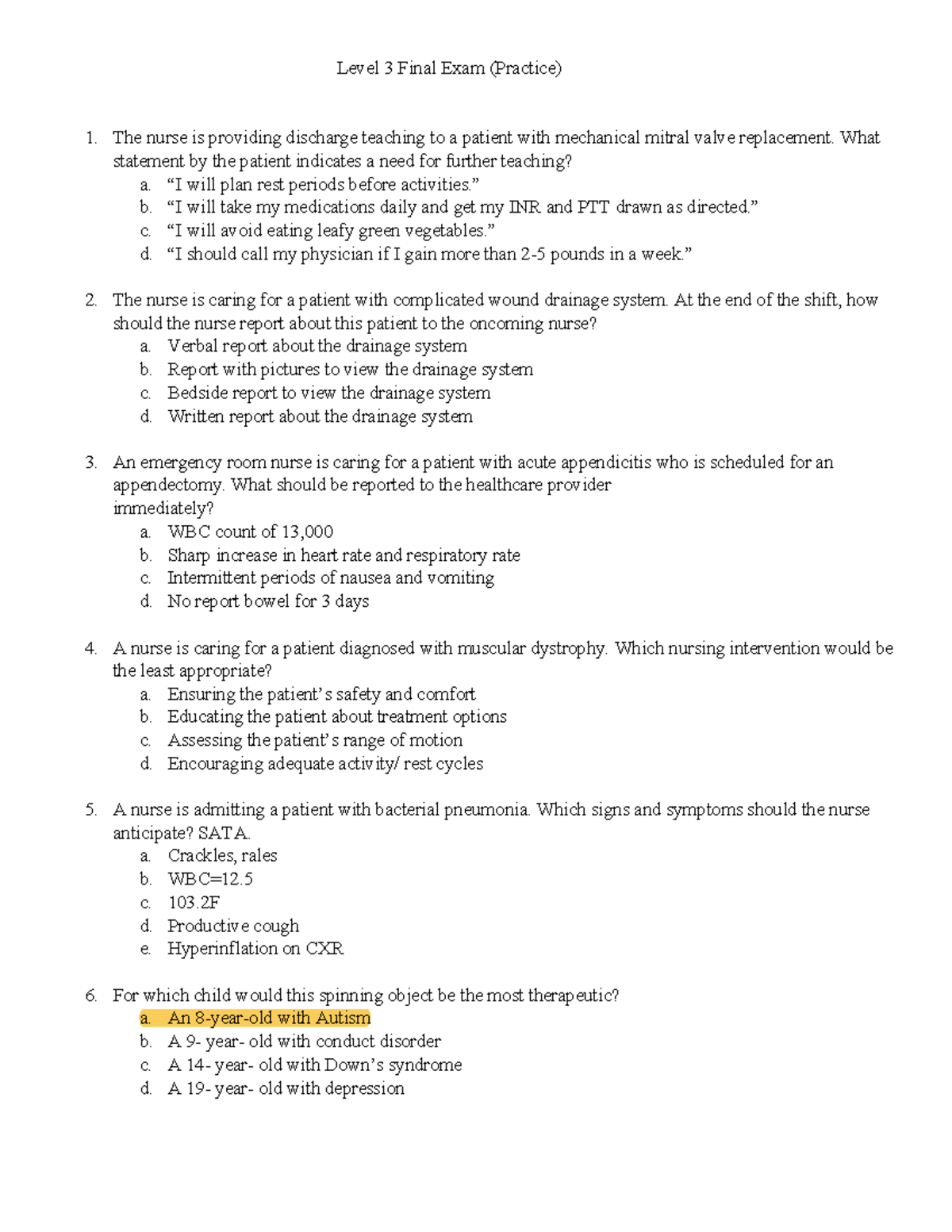 Level 3 Mock final Part 2 copy - Level 3 Final Exam (Practice) The ...