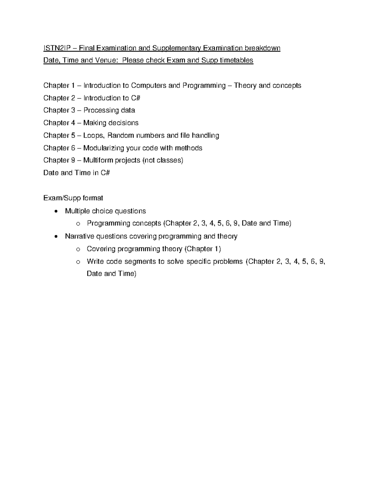 ISTN2IP 2024 Exam and Supp Scope Document - ISTN2IP – Final Examination and Supplementary - Studocu