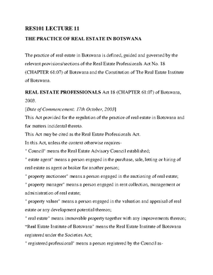 PVL3701- Notes - Introduction to Real Estate - Studocu