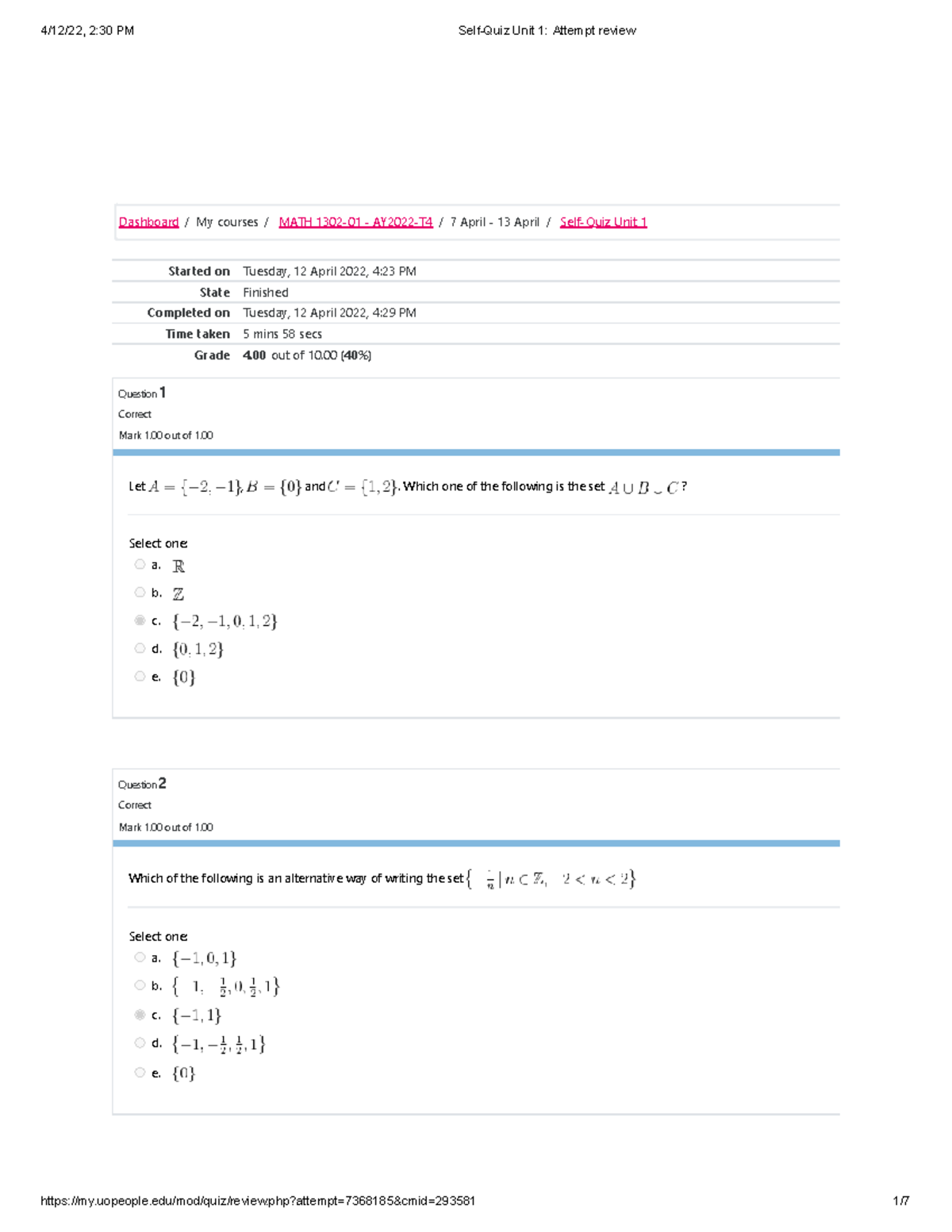 Self-Quiz Unit 1 review - MATH 1302 - UoPeople - Studocu