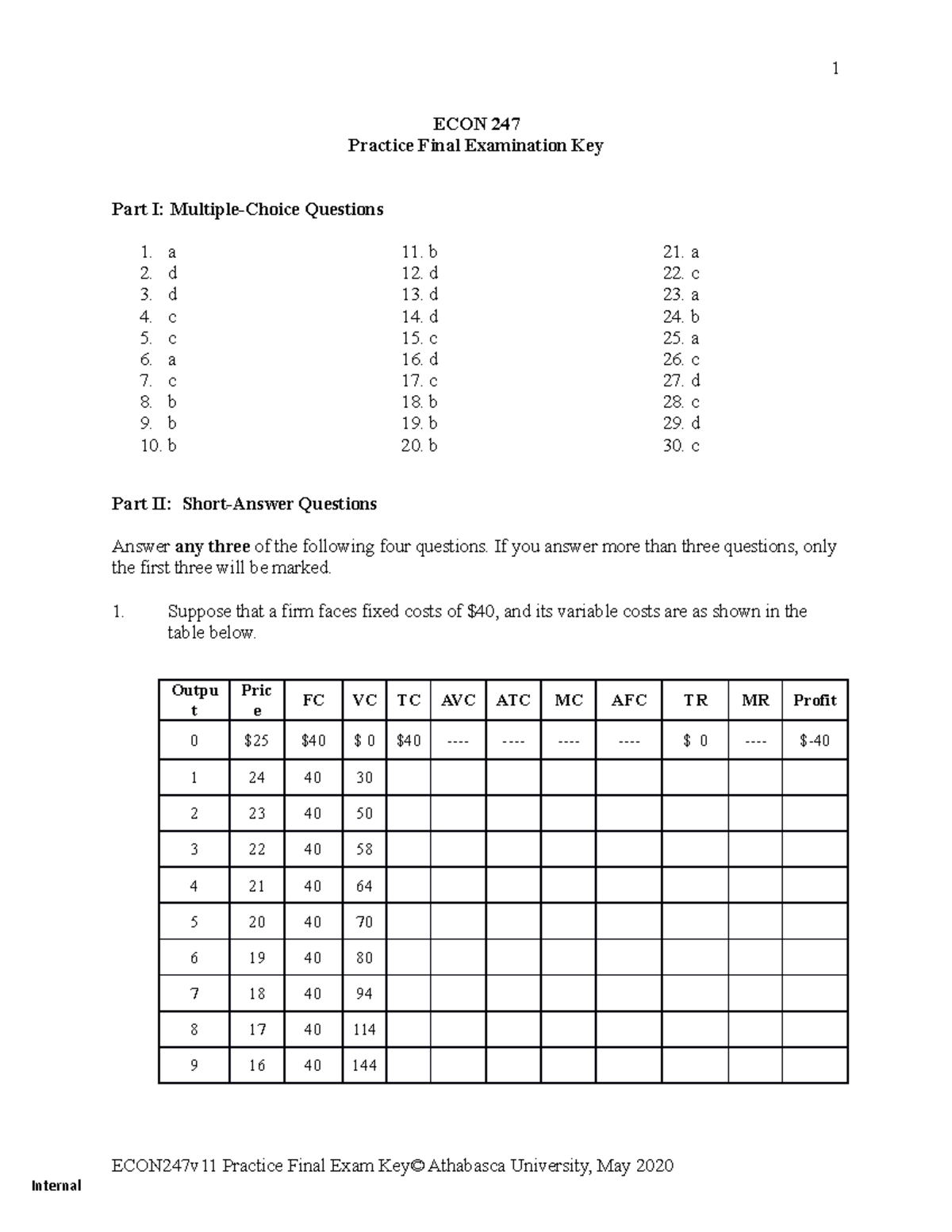 ECON247v11 Practice Final Exam K - ECON 247 Practice Final Examination ...