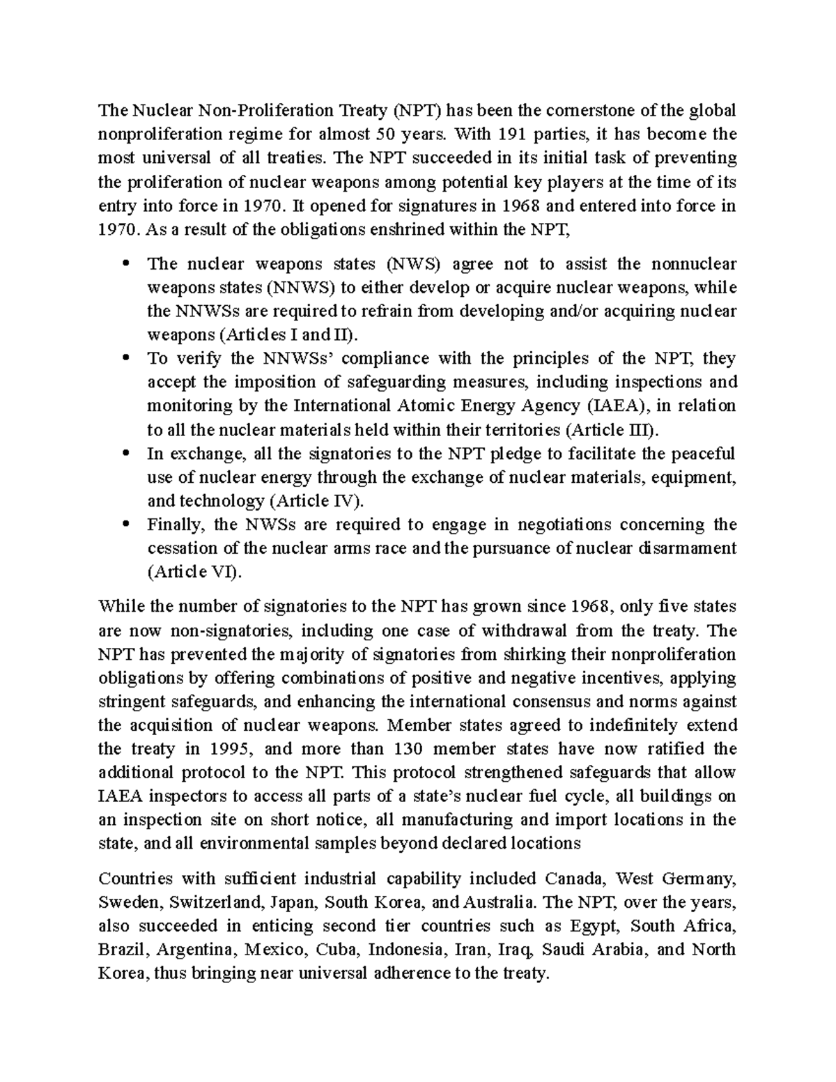 The Nuclear Non Proliferation - The Nuclear Non-Proliferation Treaty ...