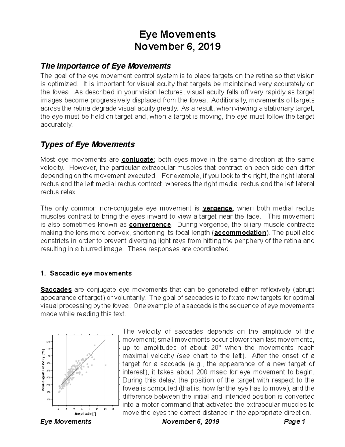 Eye Movements - Eye Movements November 6, 2019 The Importance of Eye ...