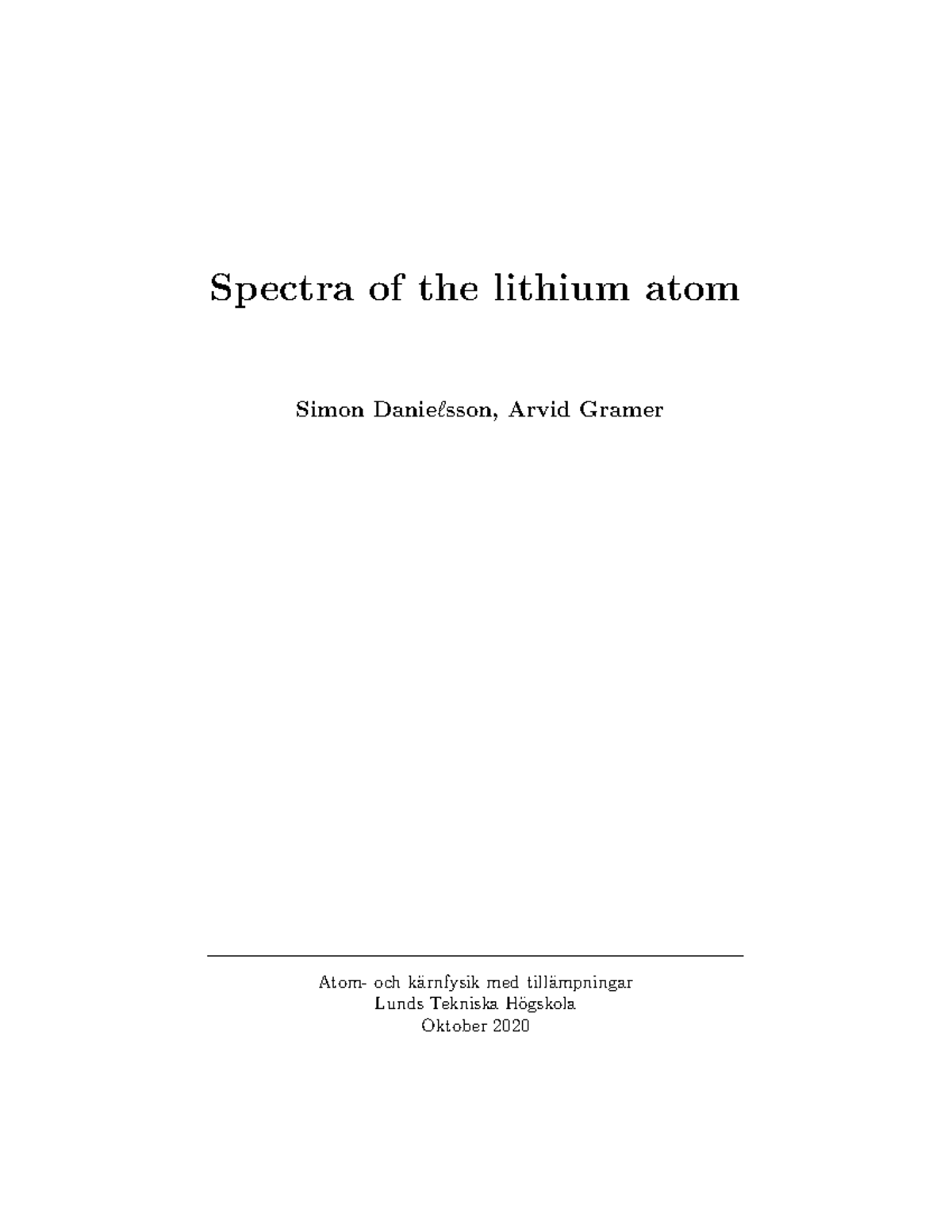 Spectra of the lithium atom labrapport - Spectra of the lithium atom ...
