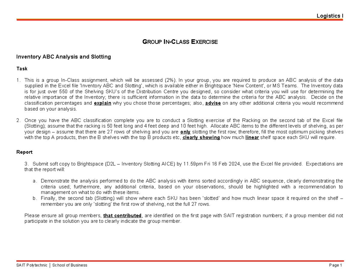 20240212 SCMT310 AICE ABC Slotting - Logistics I GROUP IN-CLASS ...