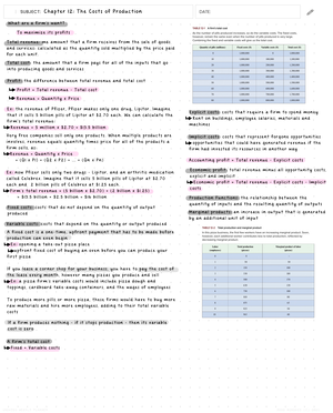 Eco 1001 Midterm 2 Cheat Sheet - 1. Cost of Production 2. Perfect ...