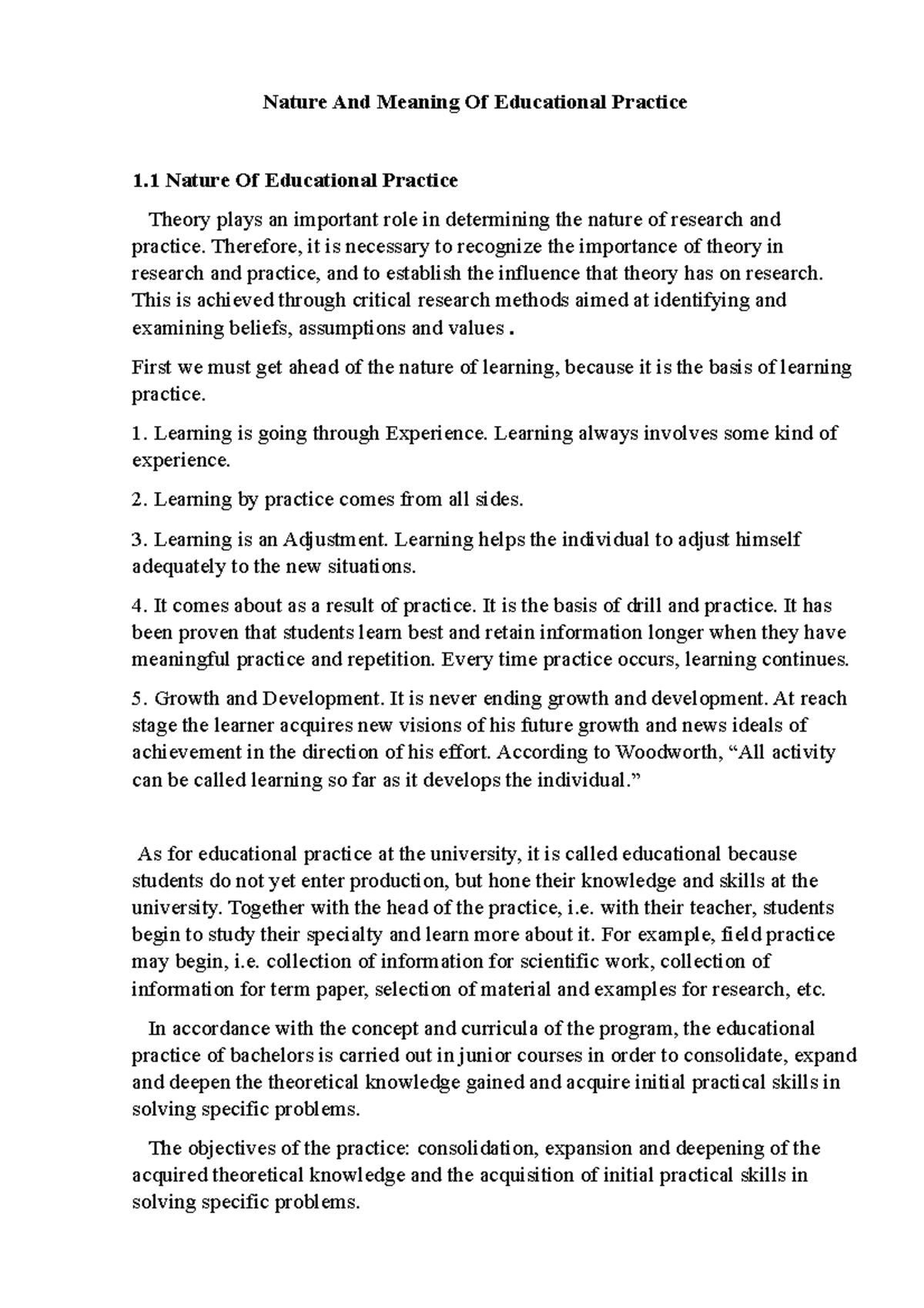 1 Intro To Educational Practice Nature And Meaning Of Educational