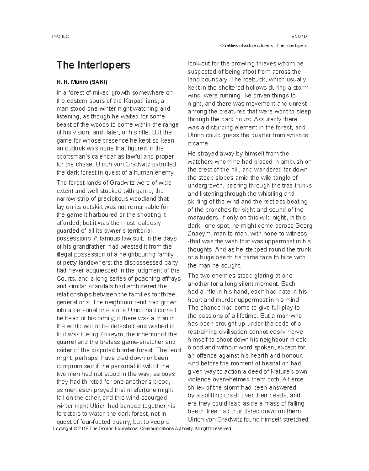 The Interlopers - Story for English course - Qualities of active ...