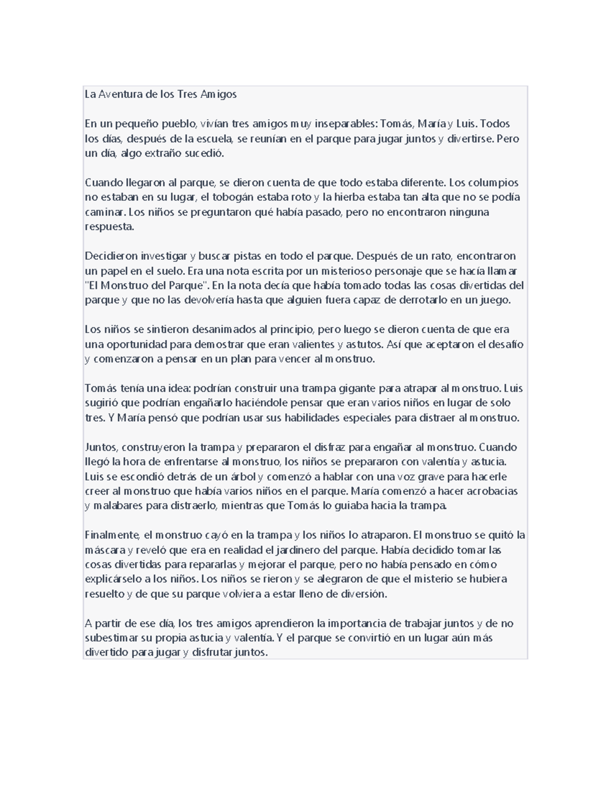 Cuentos - dsadasdasd - La Aventura de los Tres Amigos En un pequeño ...