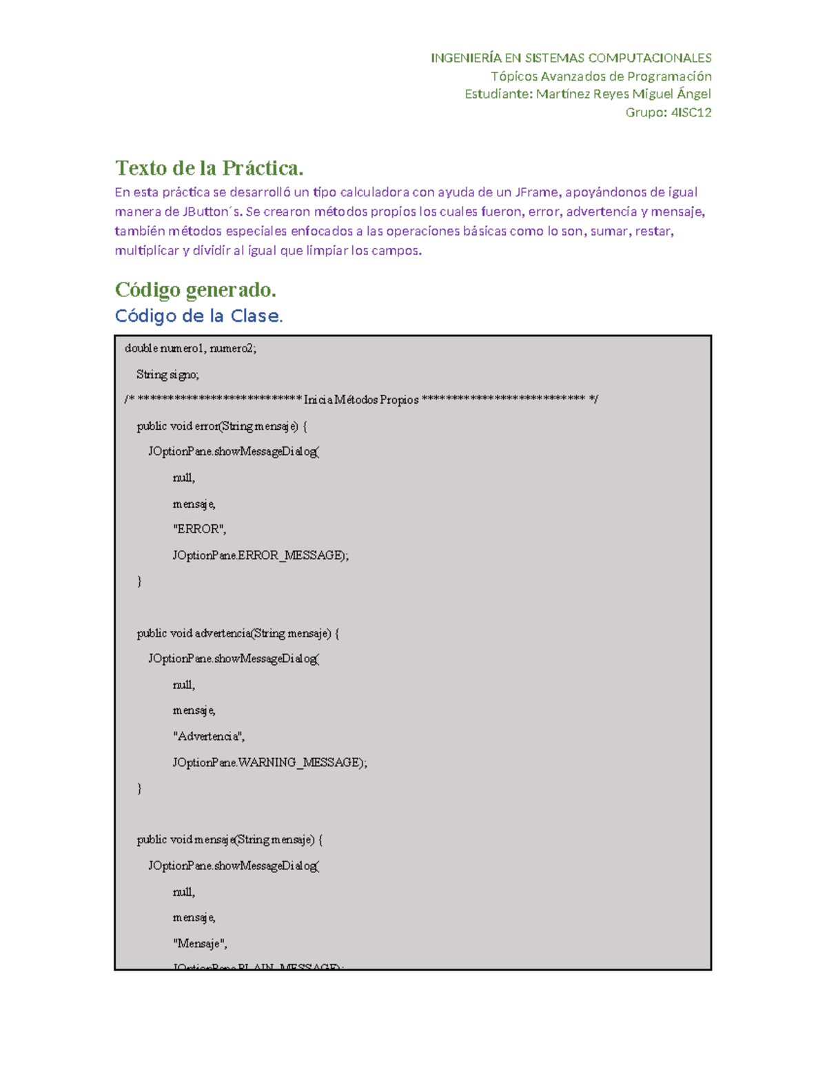 Formato Reporte PRAC Topicos Calculadora Botones - Tópicos Avanzados de Programación Estudiante ...