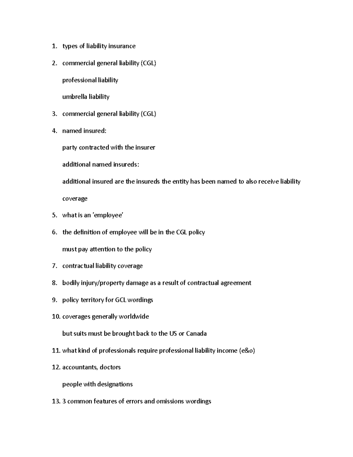 Busmgt 590 27 - notes - types of liability insurance commercial general ...
