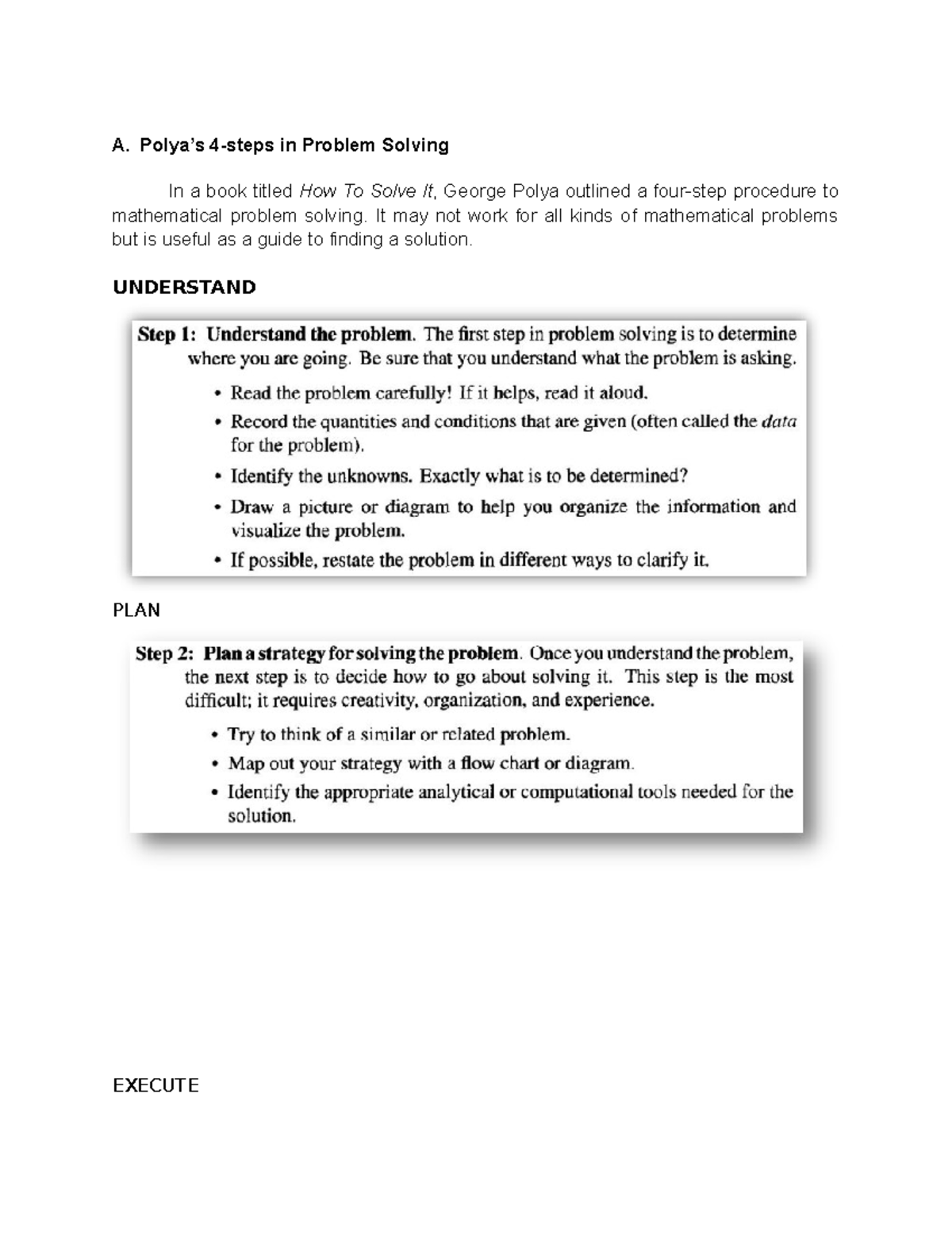Math 01 Lecture on Polyas Strategy - A. Polya’s 4-steps in Problem ...
