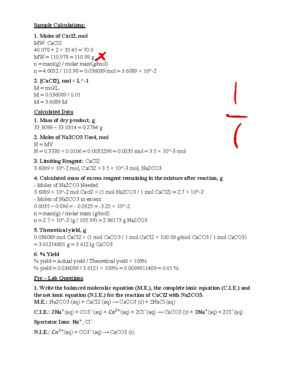 Solution Stoichiometry - Sample Calculations: Moles of Cacl2, mol MW: CaCl 40 + 2 × 35 = 70. MW ...