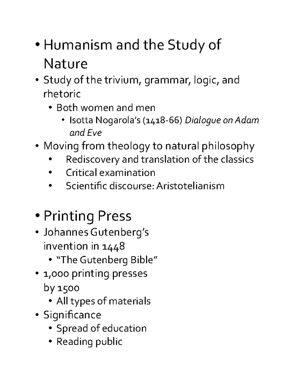 Humanism and the Study of Nature - • Humanism and the Study of Nature ...