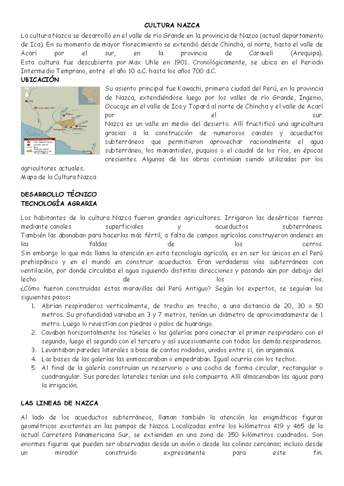 Cultura Nazca 1RO - CULTURA NAZCA La cultura Nazca se desarrolló en el ...