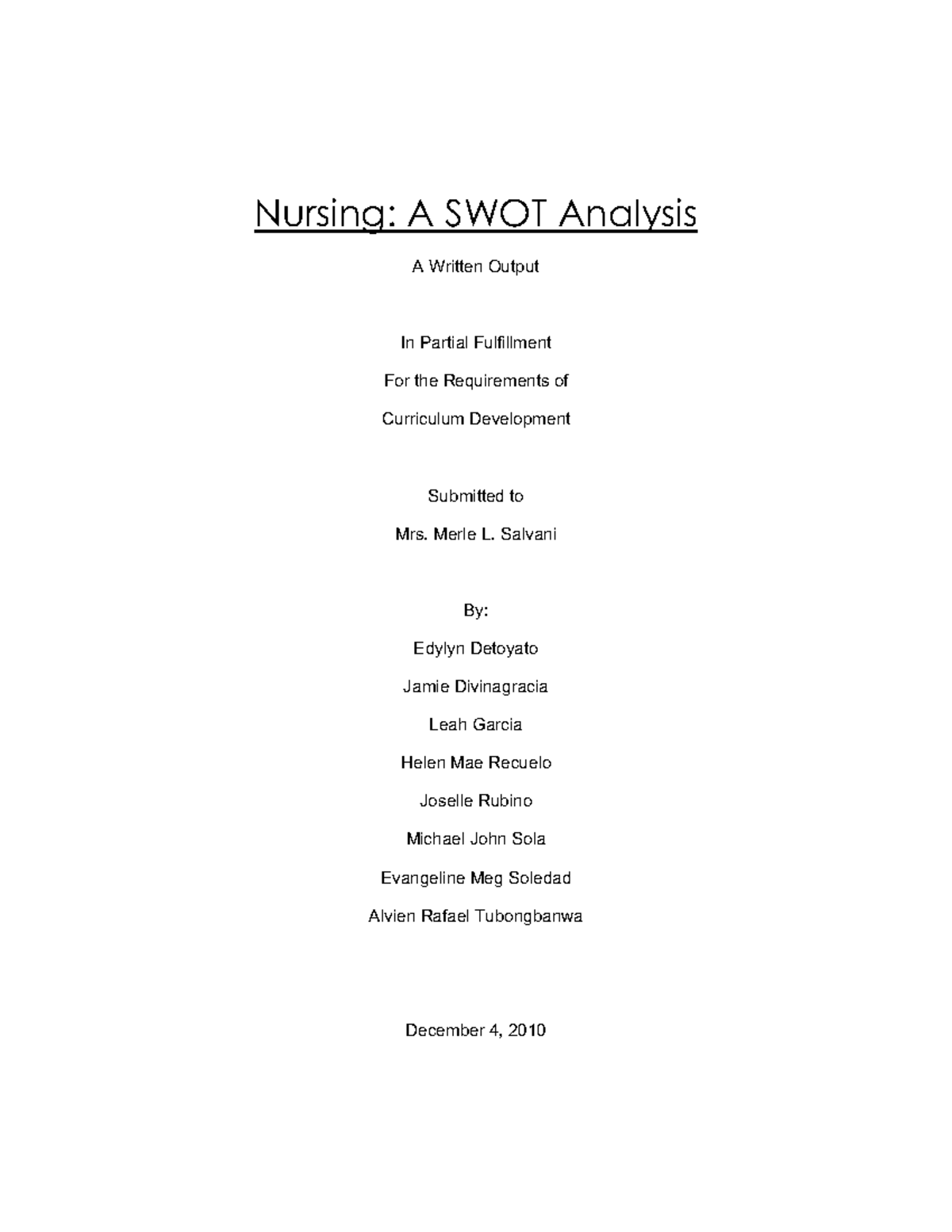 Ex 1- Nursing Swot Analysis - sssF2 ė Ĉą 2rā ĈĖĄ ĖĔāĐăĖĄĕ2 2 ...