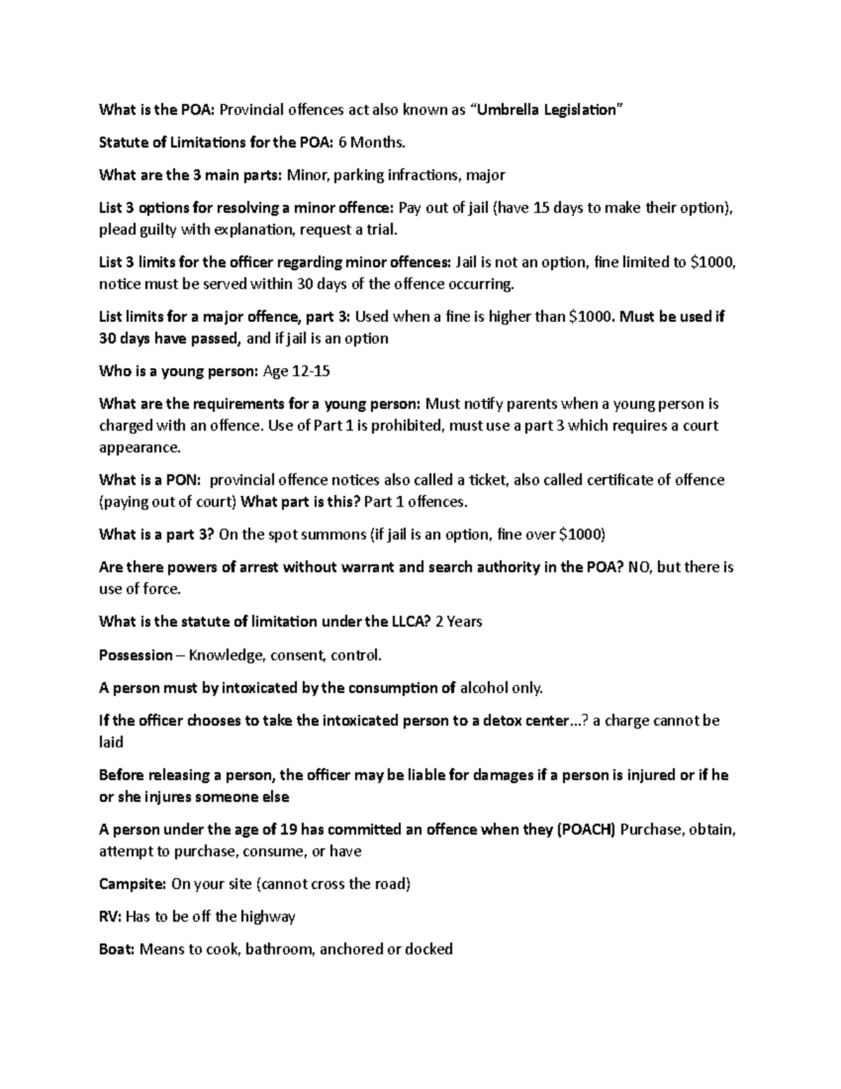 Test 1 Review-Traffic Management - What is the POA: Provincial offences ...