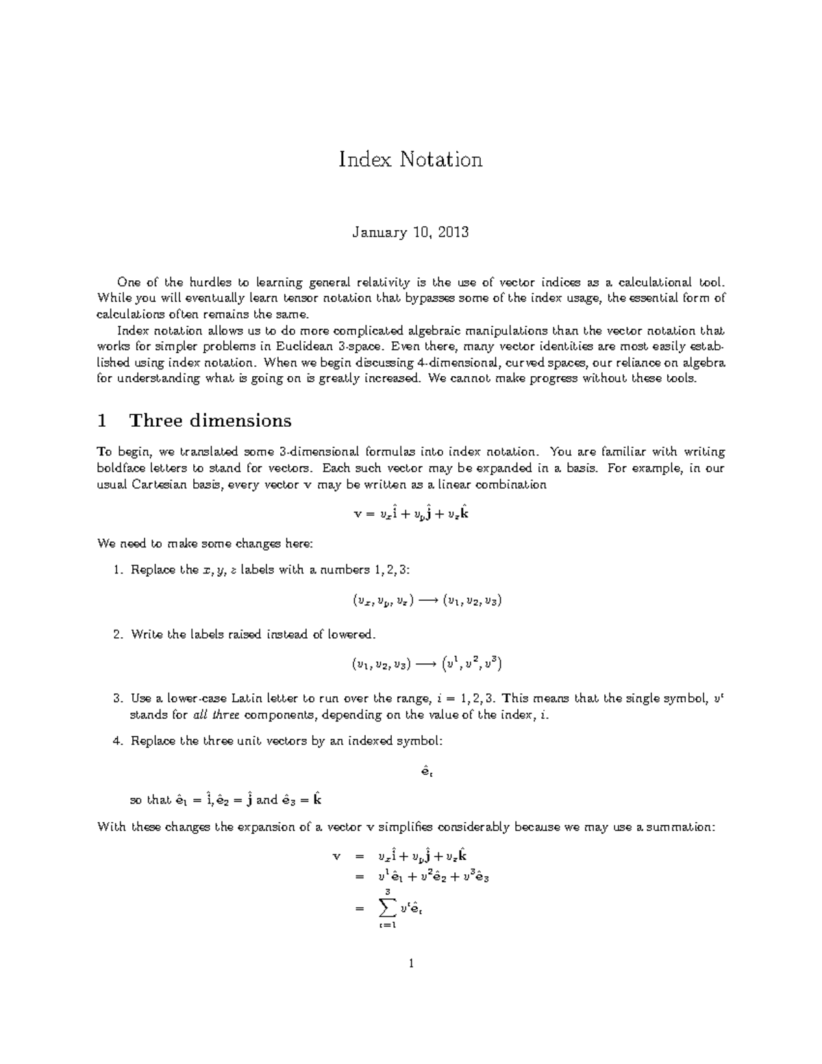 Index notation for Maths and Physics - Index Notation January 10, 2013 ...