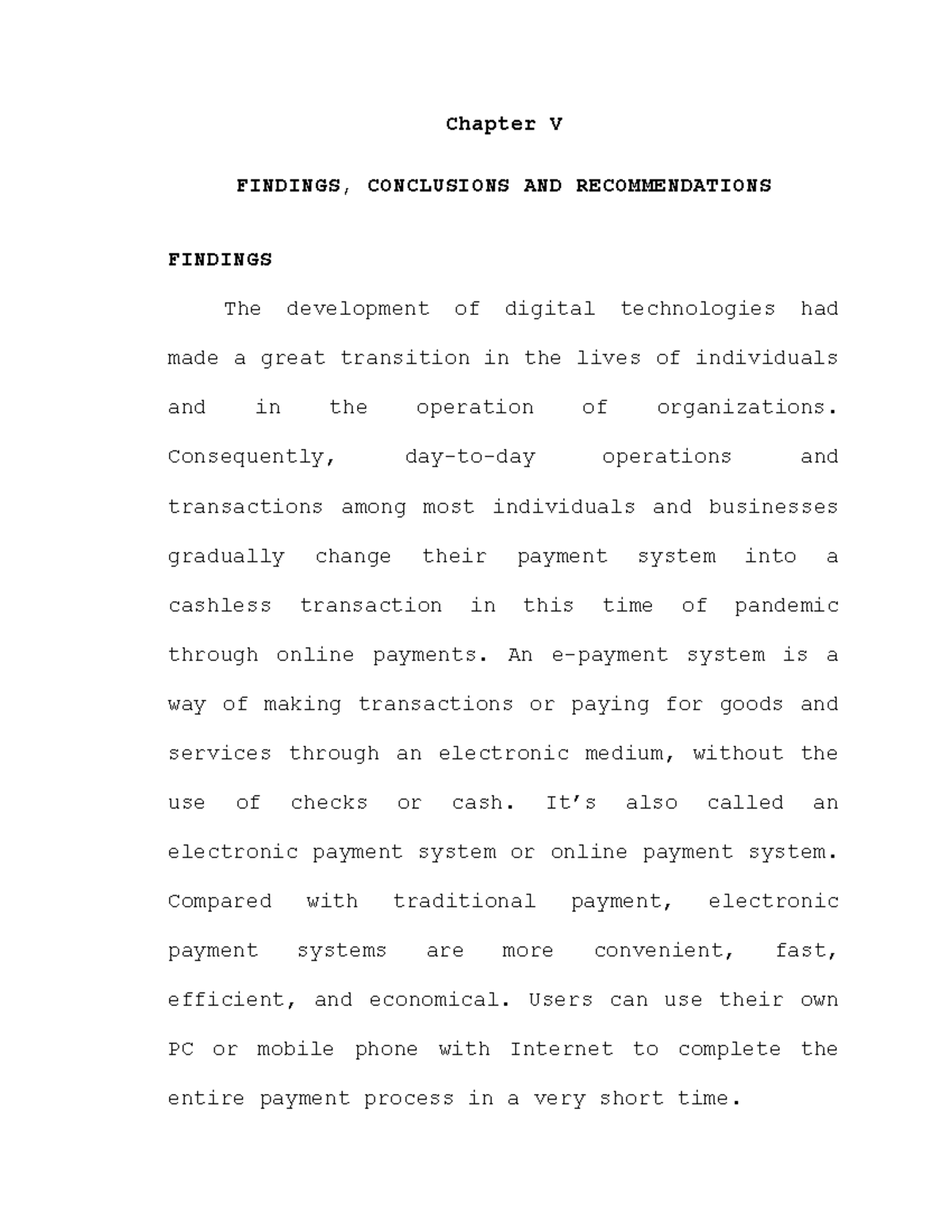 Chapter-V- Group-13 reviseddddd - Chapter V FINDINGS, CONCLUSIONS AND ...