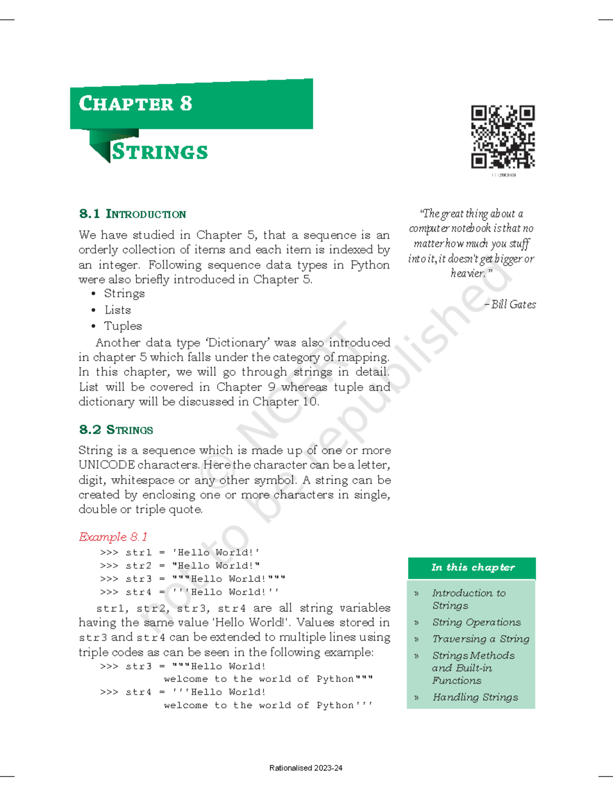 Python String - 8 INTRODUCTION We have studied in Chapter 5, that a ...