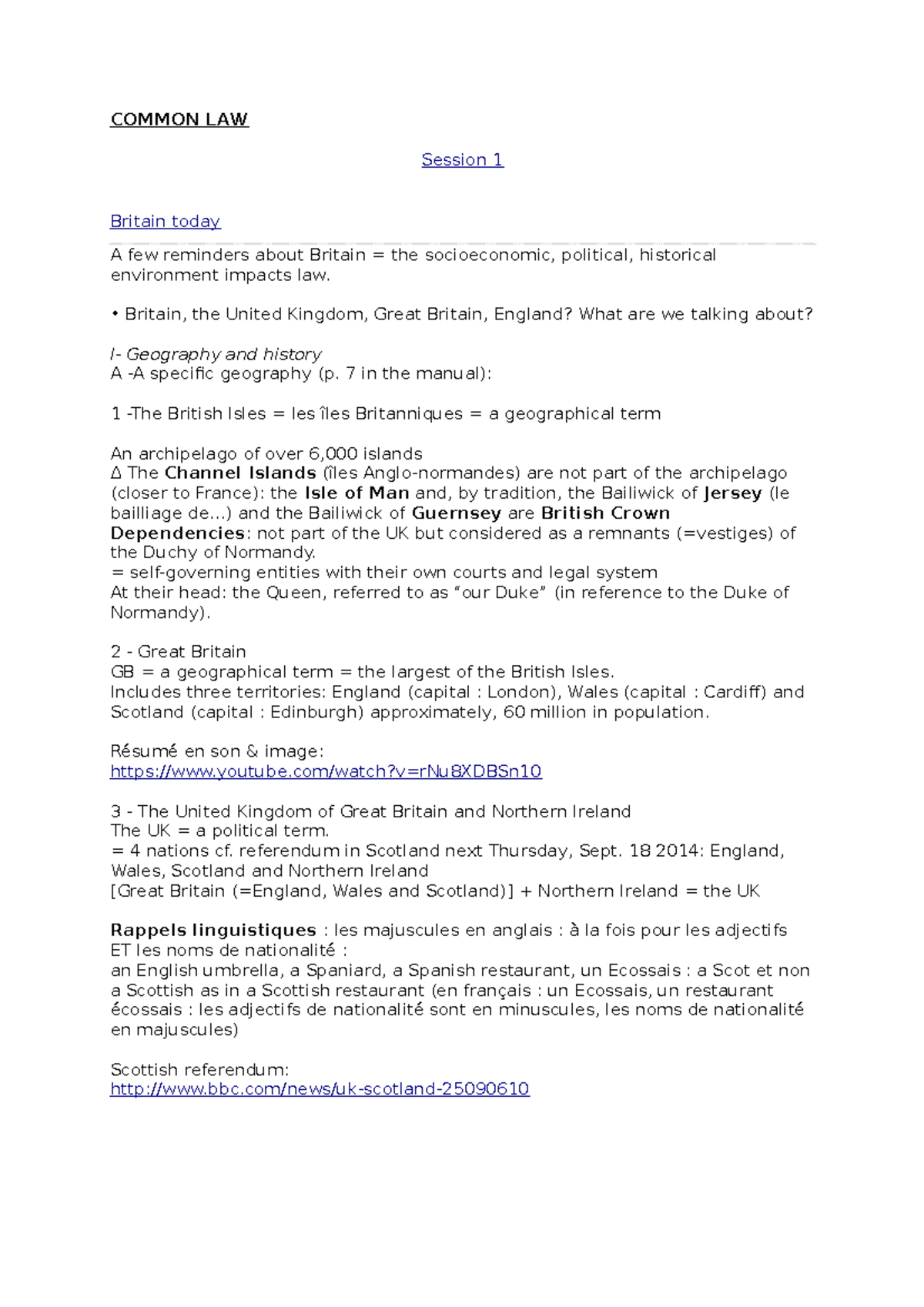 Common LAW.docx · version 1 - COMMON LAW Session 1 Britain today A few ...