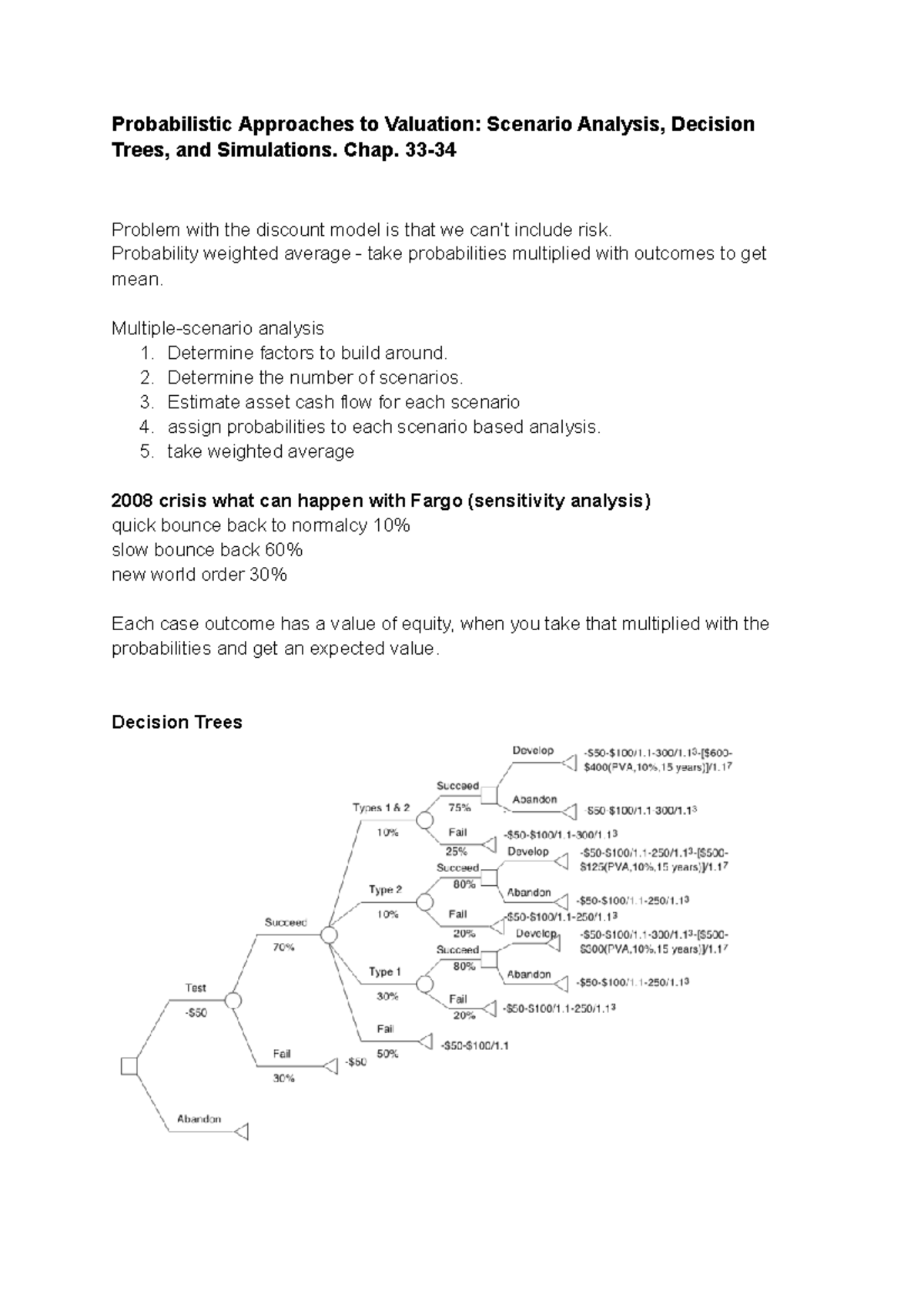 F7 - Chapter 33-34 - Probabilistic Approaches to Valuation Scenario Analysis, Decision Trees ...