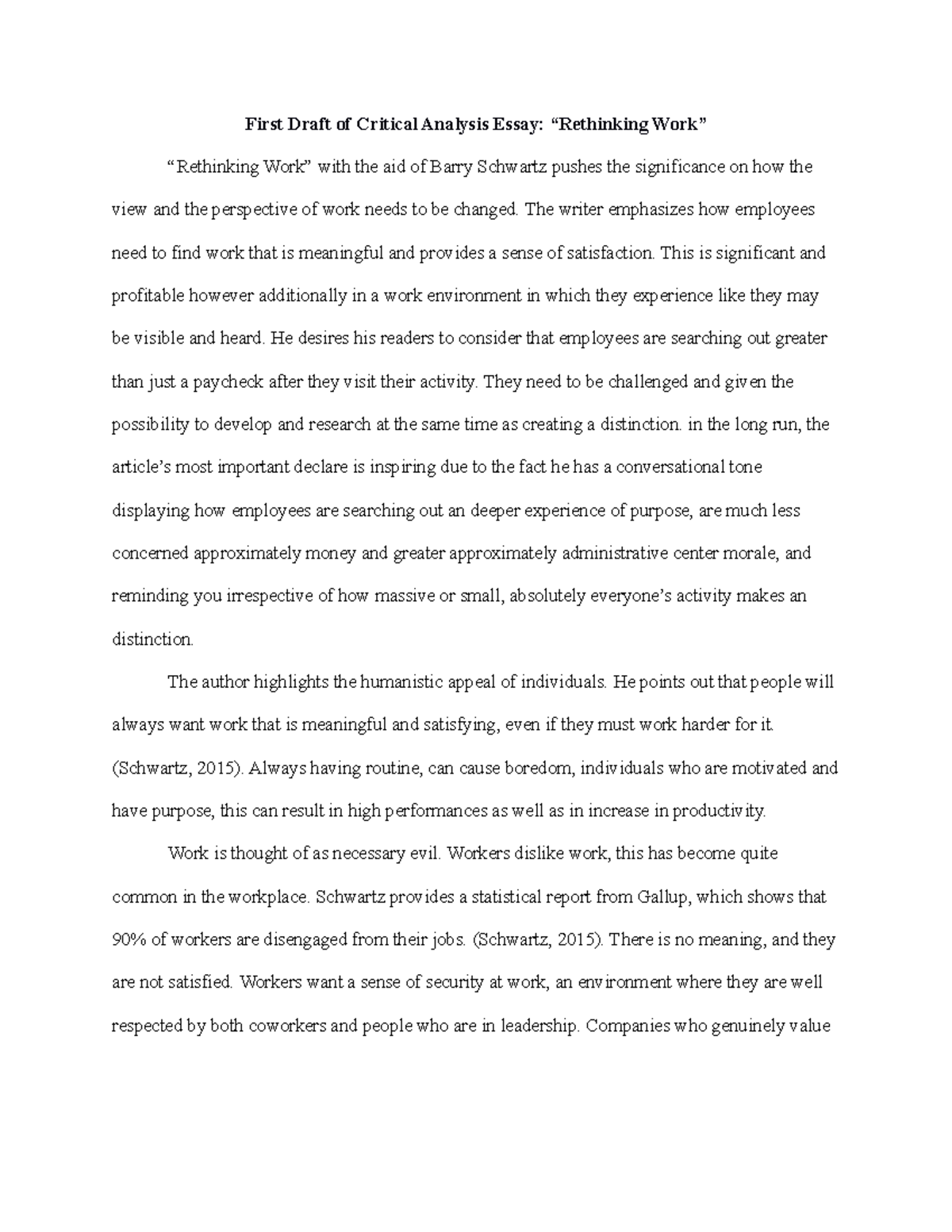 Module 5-First Draft of Critical Analysis Essay - First Draft of Critical Analysis Essay: - Studocu