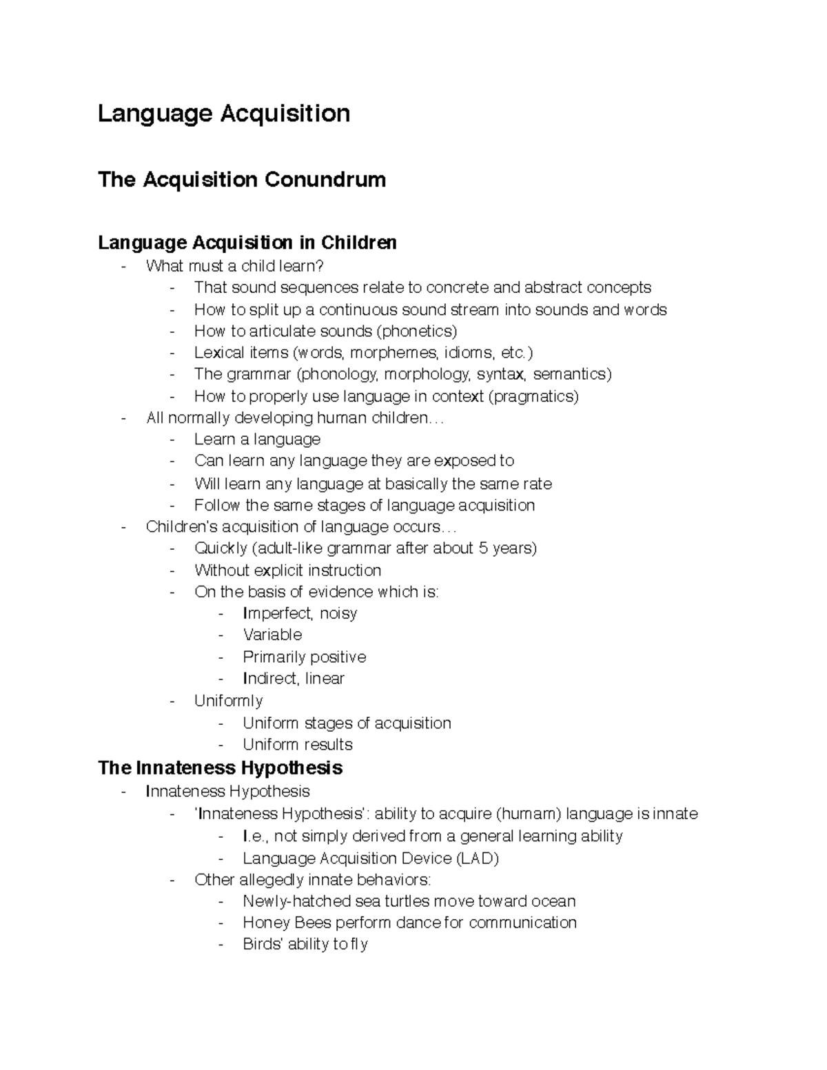Ling 101 Lecture 6 - at University of Delaware - Language Acquisition ...