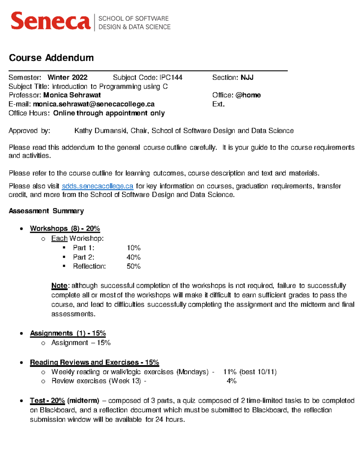 IPC144 addendum - Course Addendum Semester : Winter 2022 Subject Code ...