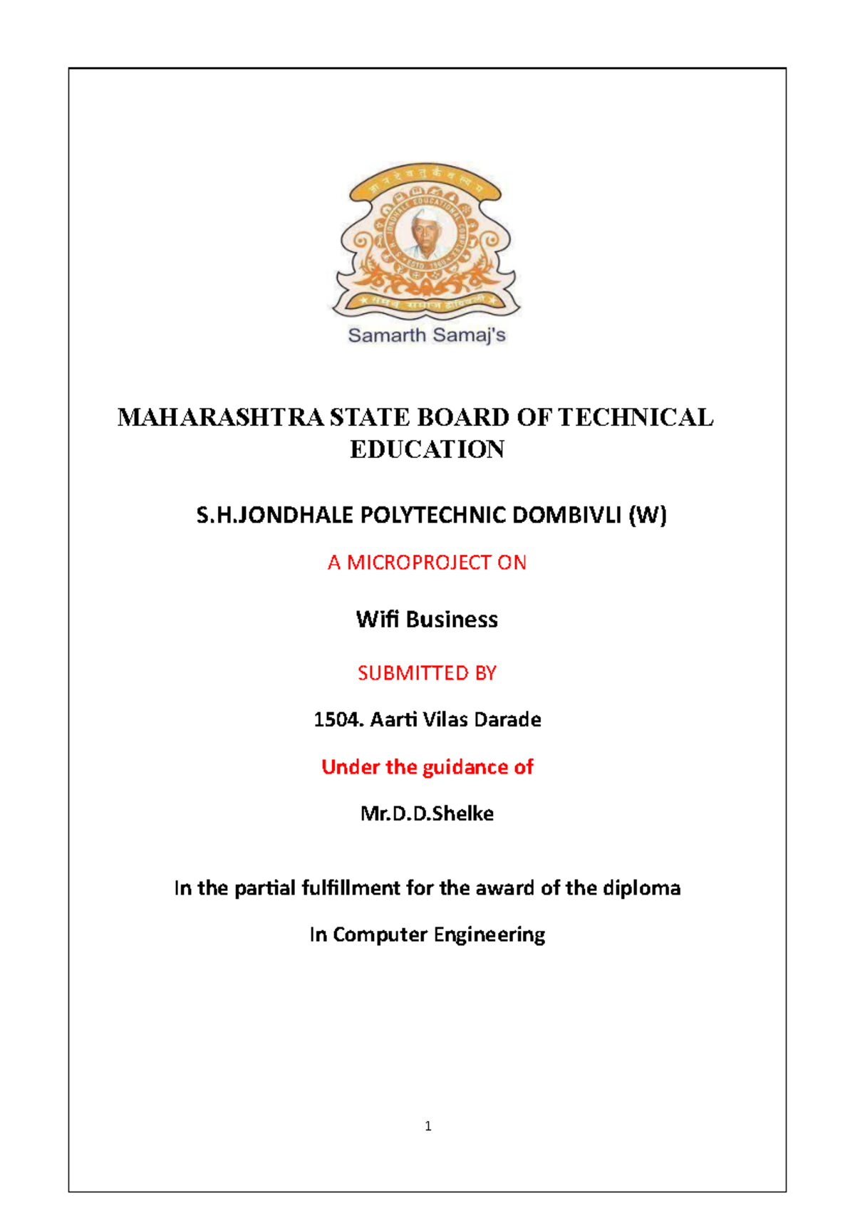 EDE - MAHARASHTRA STATE BOARD OF TECHNICAL EDUCATION S.H POLYTECHNIC DOMBIVLI (W) A MICROPROJECT ...