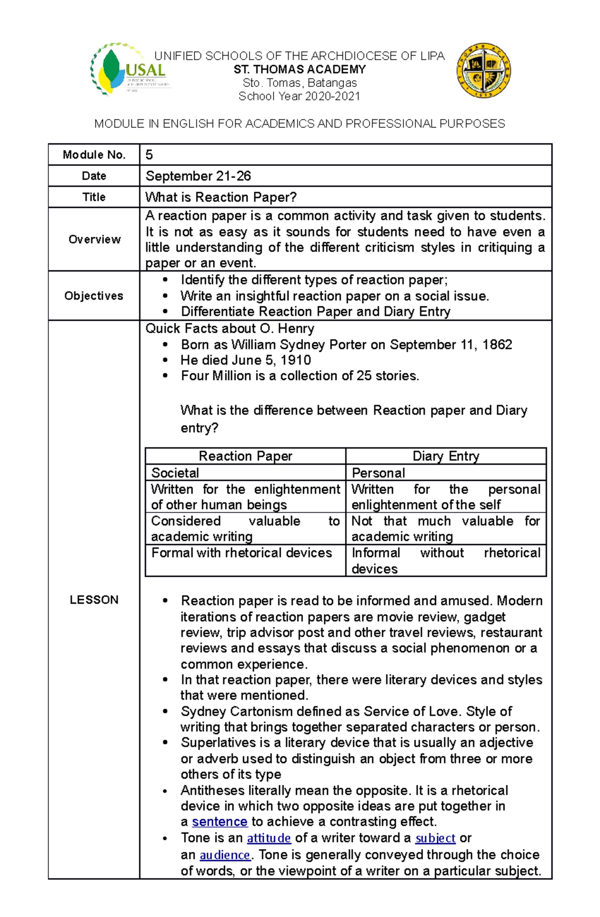 Mod 5 EAPP Module 5in EAPP - UNIFIED SCHOOLS OF THE ARCHDIOCESE OF LIPA ...