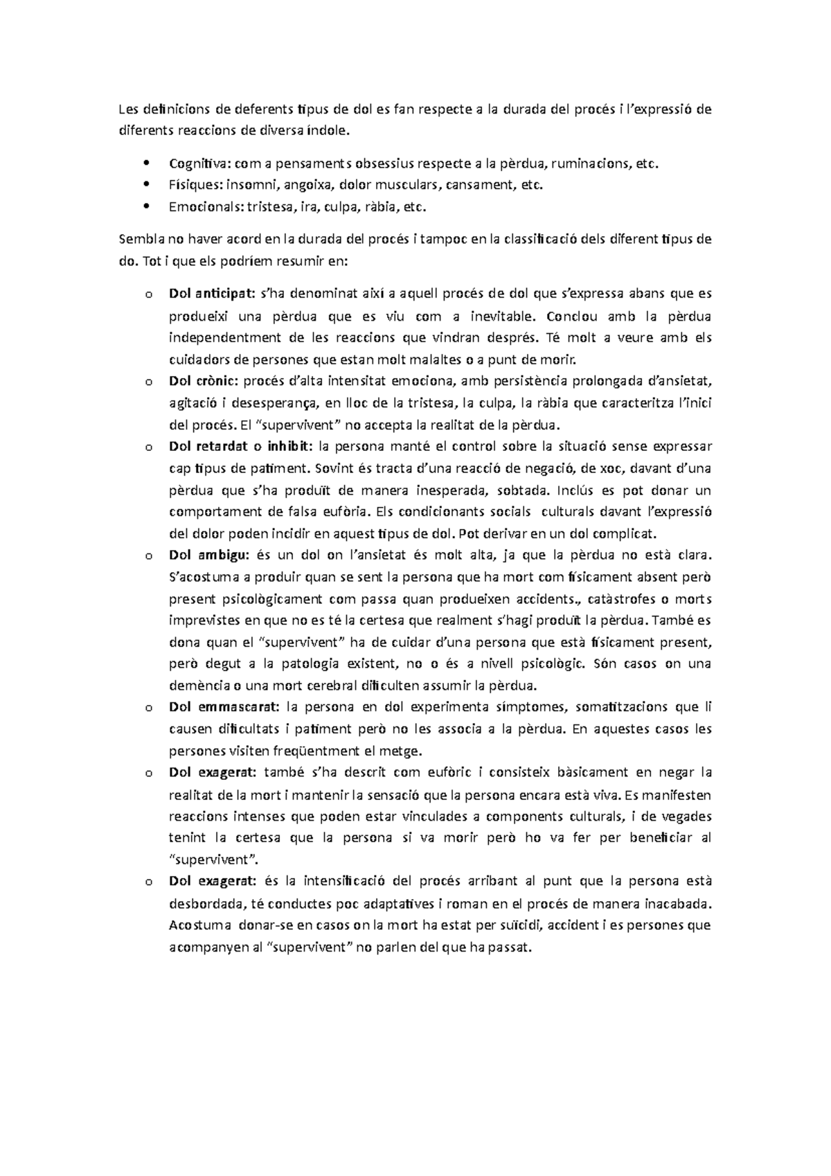 Tipus, manifestacons del dol - Les definicions de deferents tipus de ...