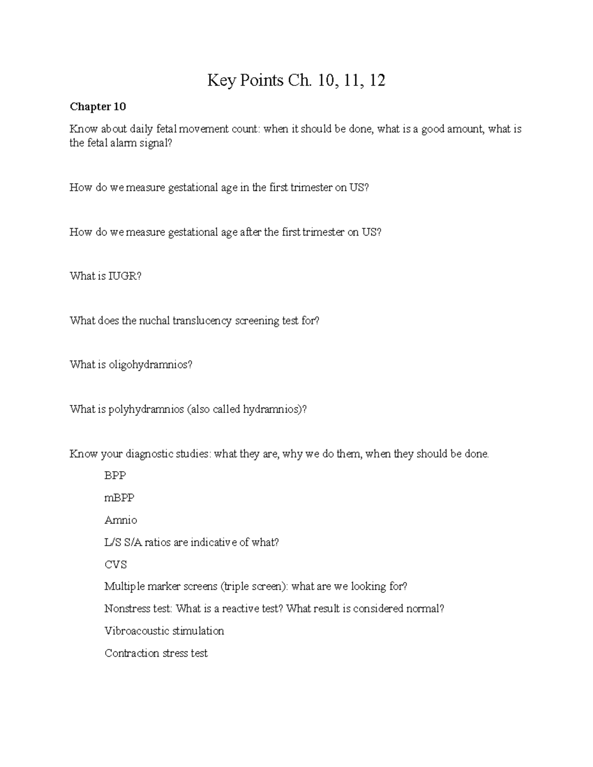 Module 1 Key Points ch 10 11 12 - Key Points Ch. 10, 11, 12 Chapter 10 ...