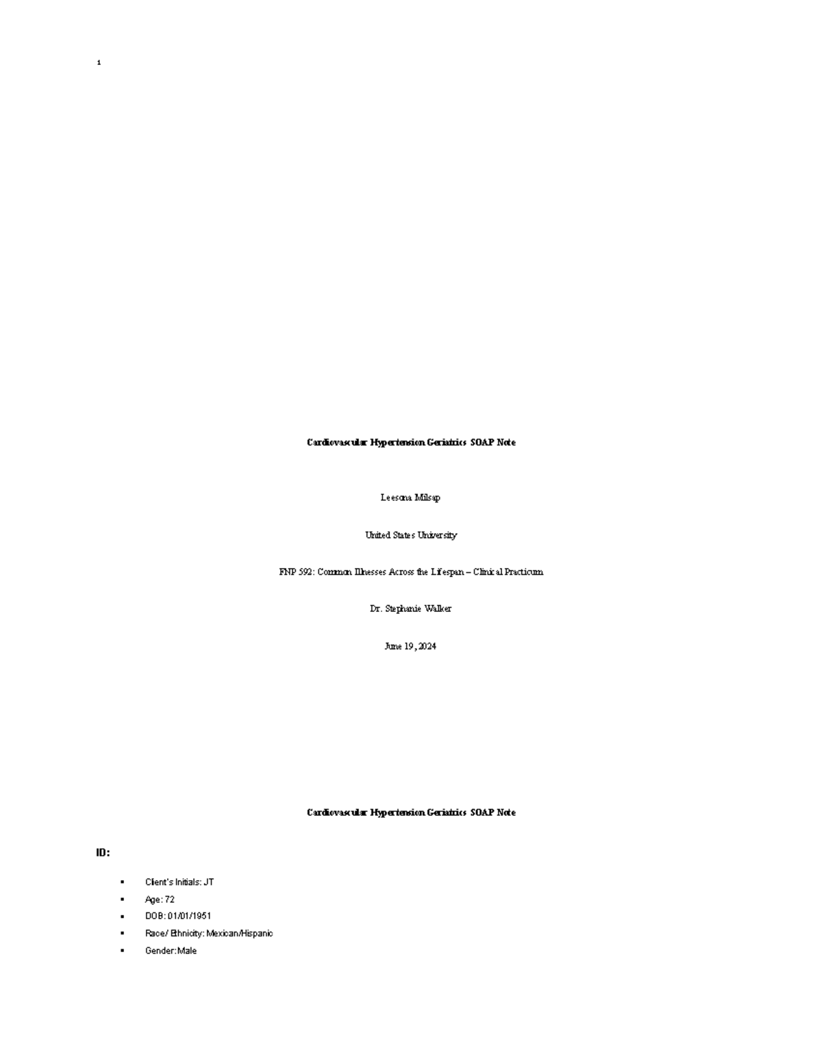 CV HTN Gero SOAP Note - Cardiovascular Hypertension Geriatrics SOAP ...