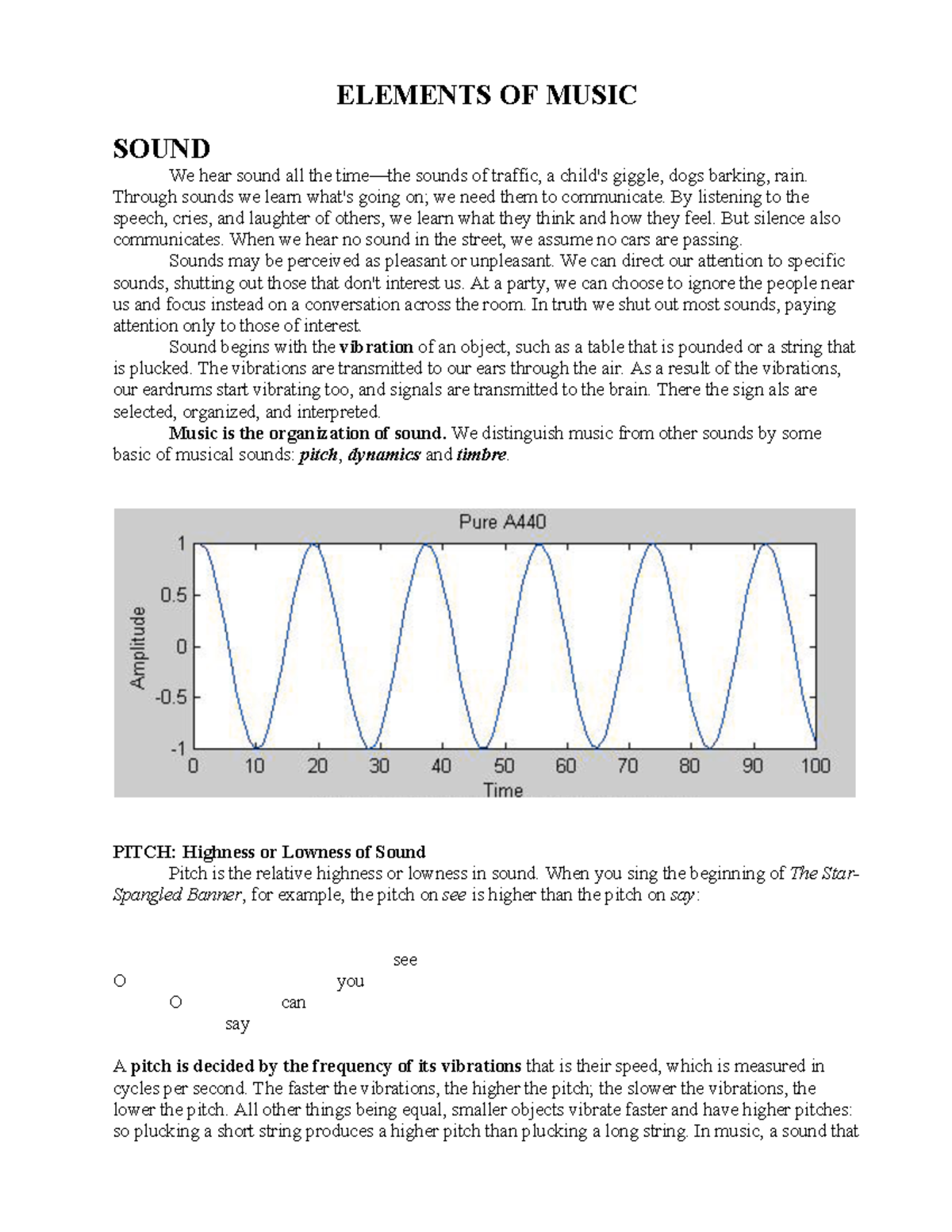1. Elements-3 - good for exam - ELEMENTS OF MUSIC SOUND We hear sound ...