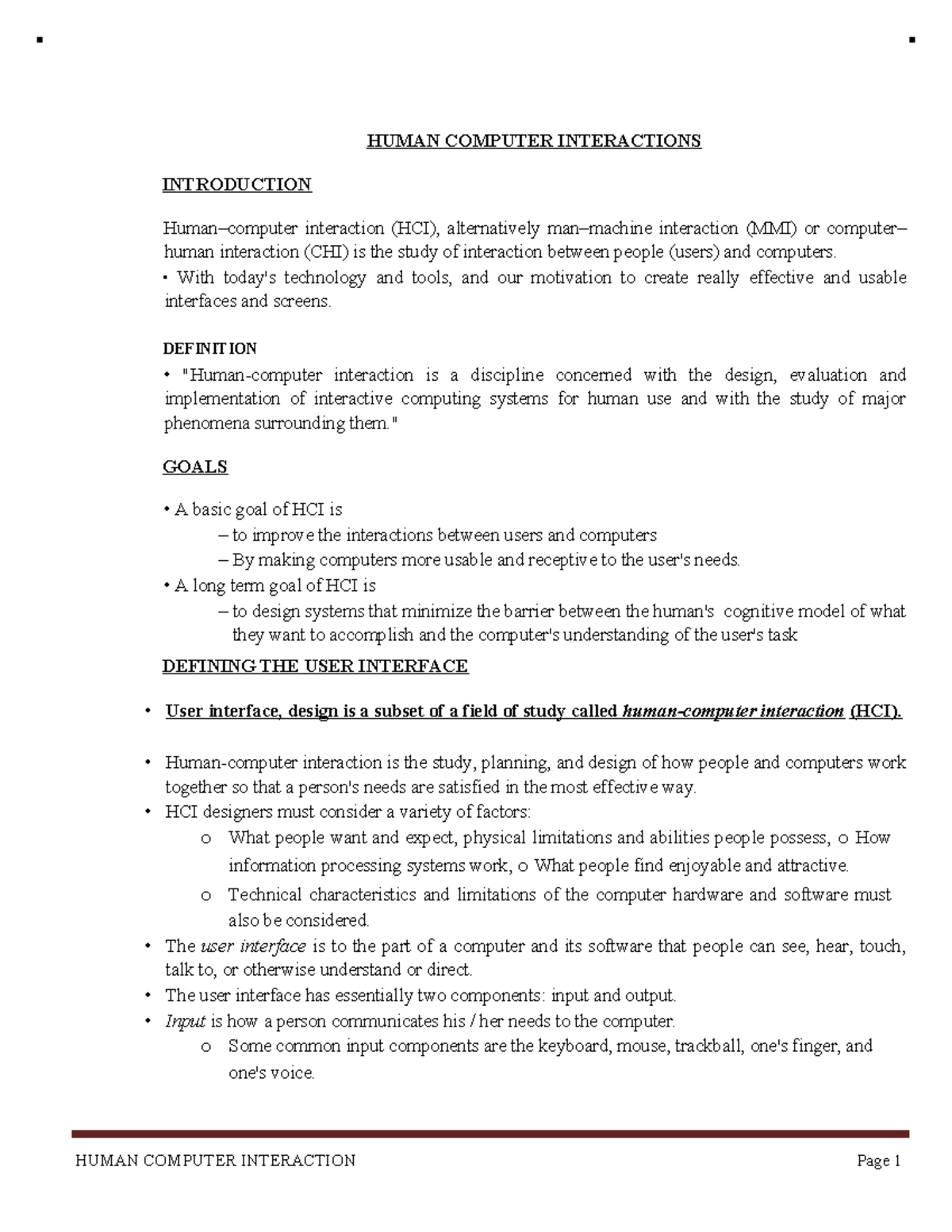 Human Computer Interactions notes Final - HUMAN COMPUTER INTERACTIONS ...