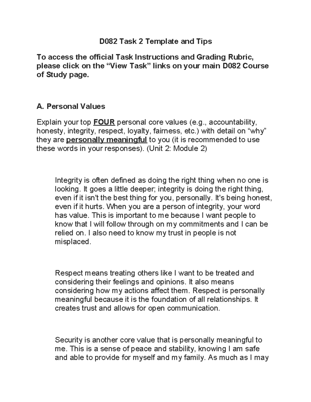 D082 Task 2 - Covers personal values and potential challenges, Hofstede and communication - D082 ...