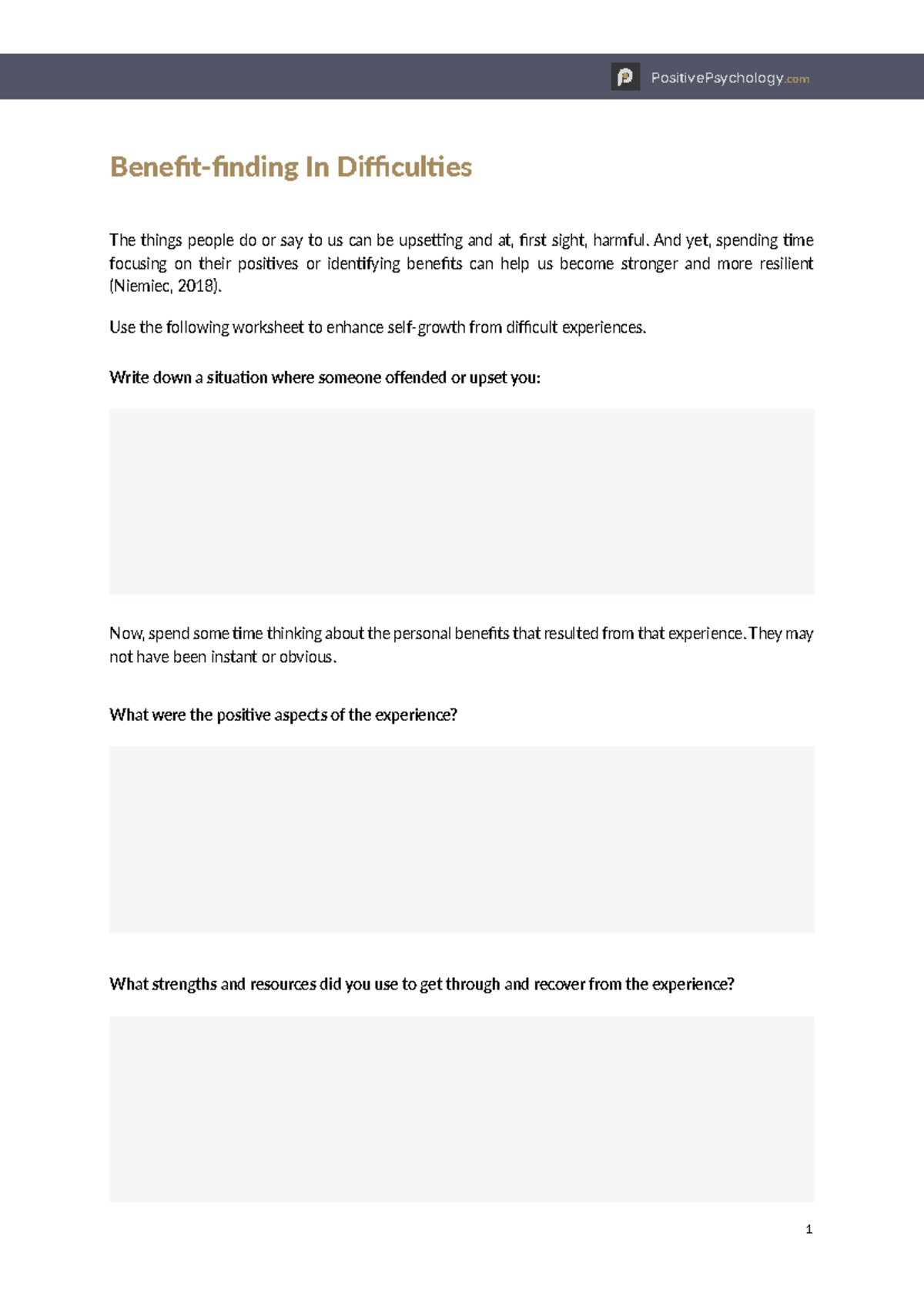 Benefit finding In Difficulties - PositivePsychology 1 Benefit-finding ...