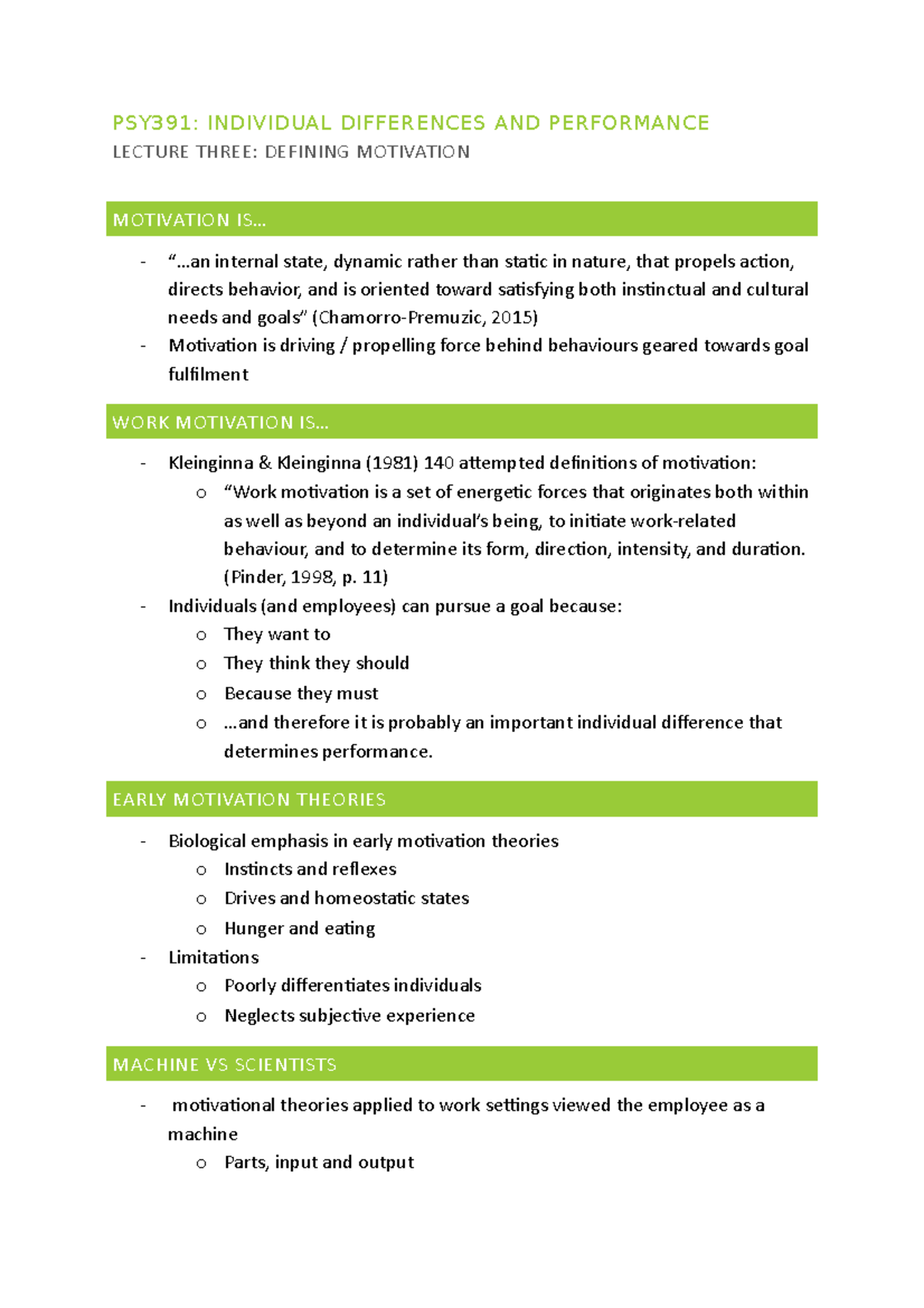 Psy391 lecture three - PSY391: INDIVIDUAL DIFFERENCES AND PERFORMANCE ...