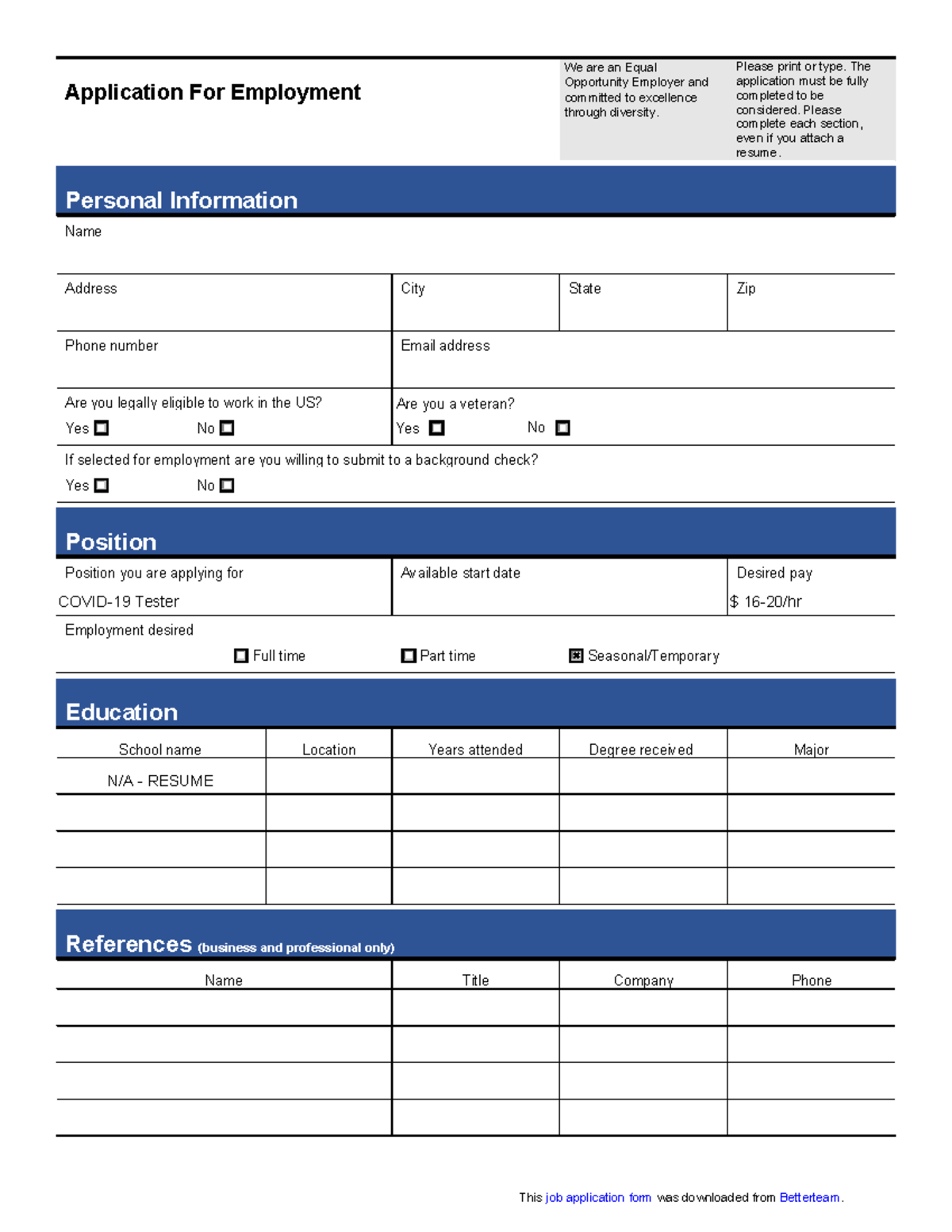Job application form template download standard 2017 0814 - This job ...